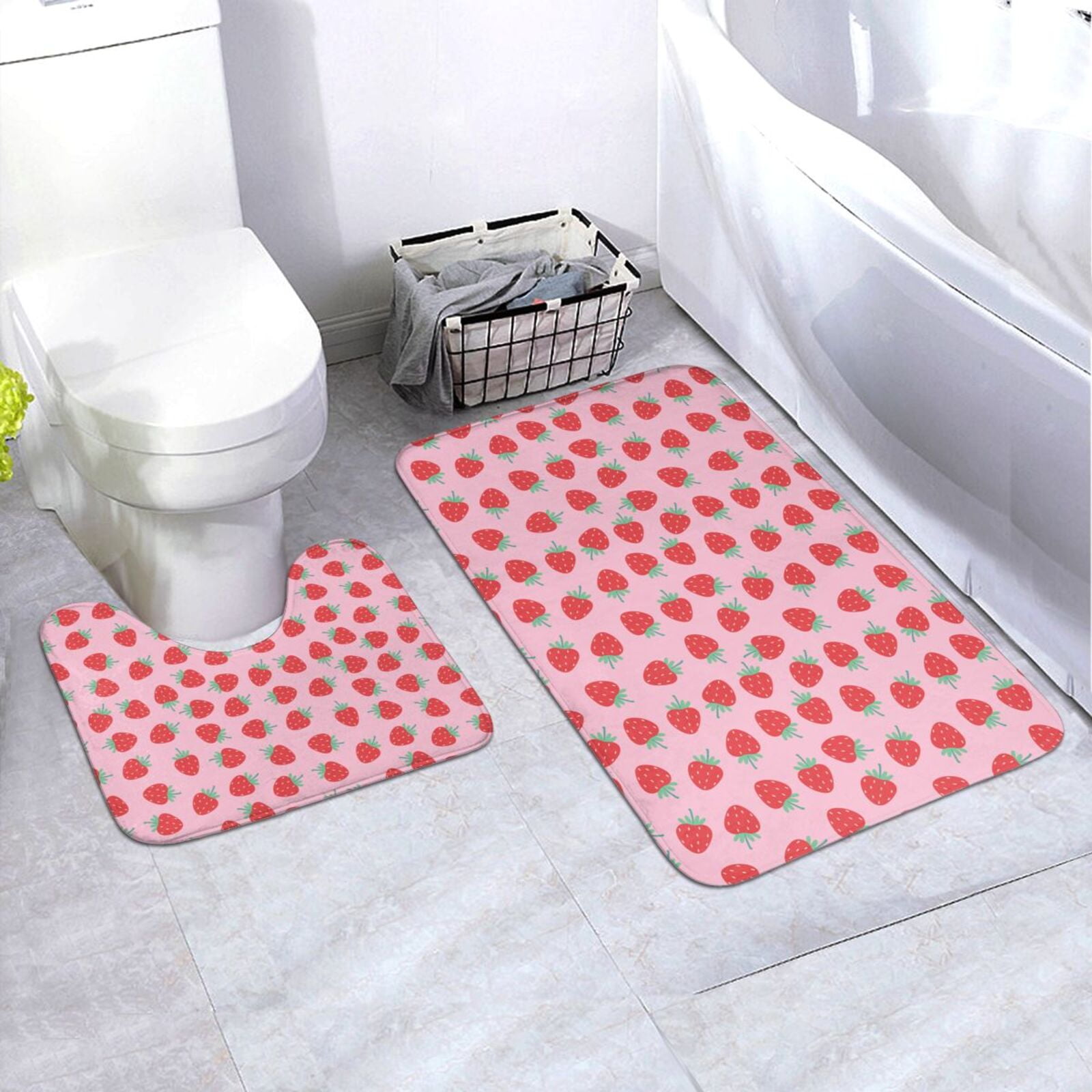 Zeuib Hand Drawn Strawberry Water/Dust Absorbent bath rug set,Toilet ...