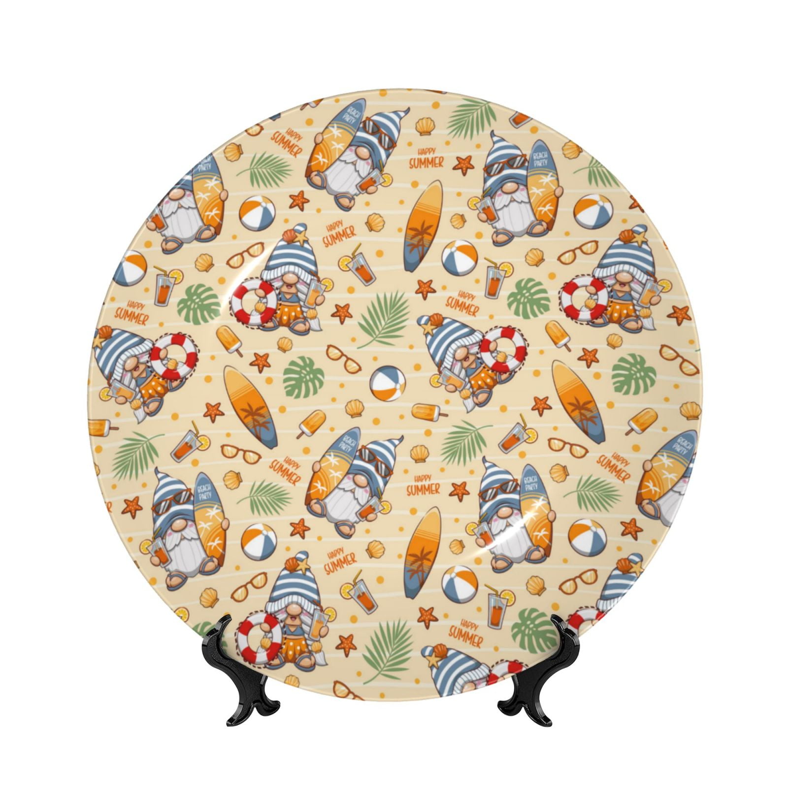 Zeuib Happy Summer With Gnome Print Decorative Plate for Display, Bone ...