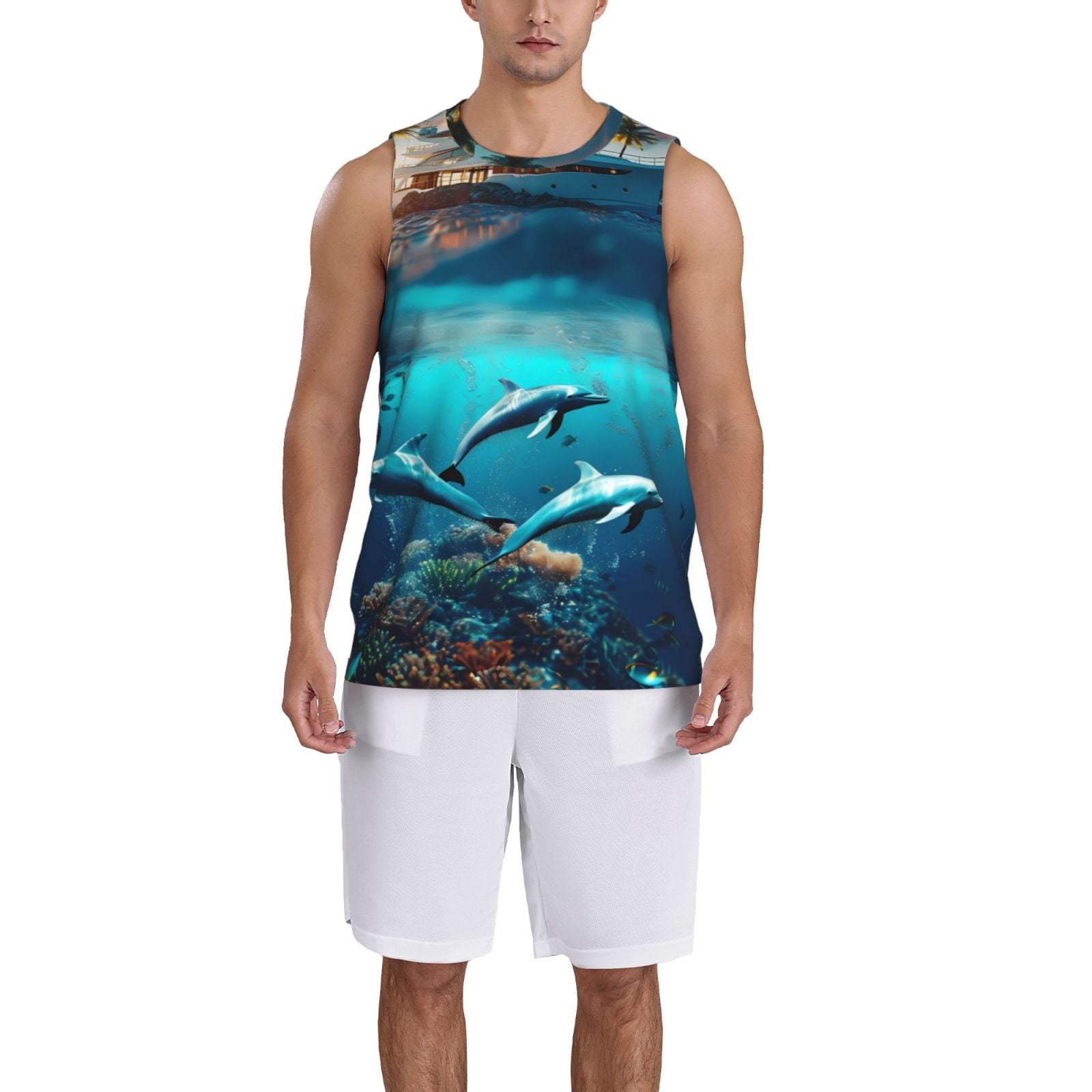 Zeuib Hawaiian Ship Dolphin Jersey Shirt for Men,Mesh Athletic Practice ...