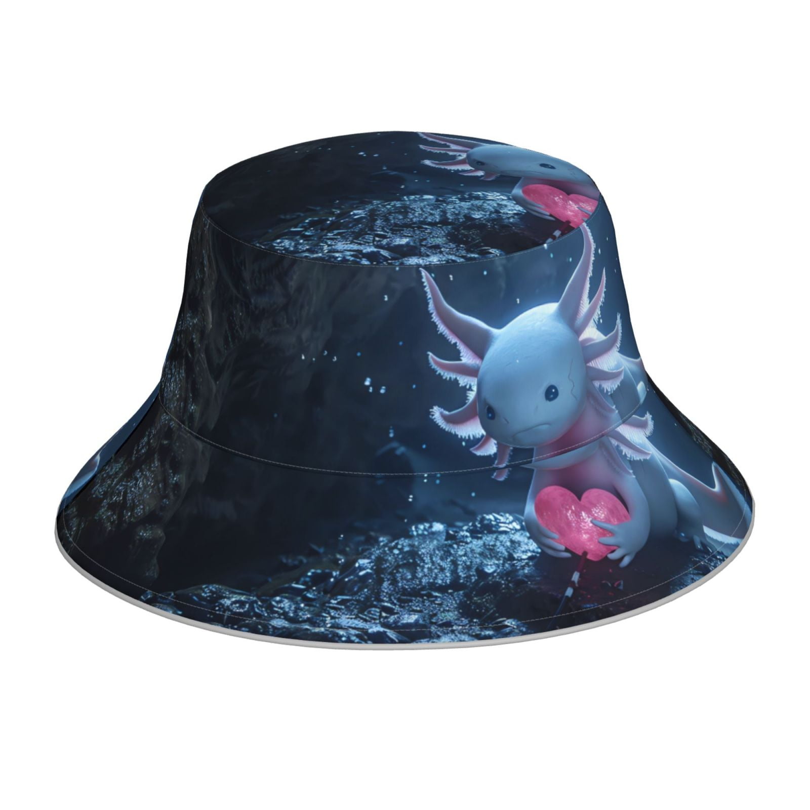 Zeuib Heart Axolotl Reflective Bucket Hat, UV Protection, Wide Brim ...