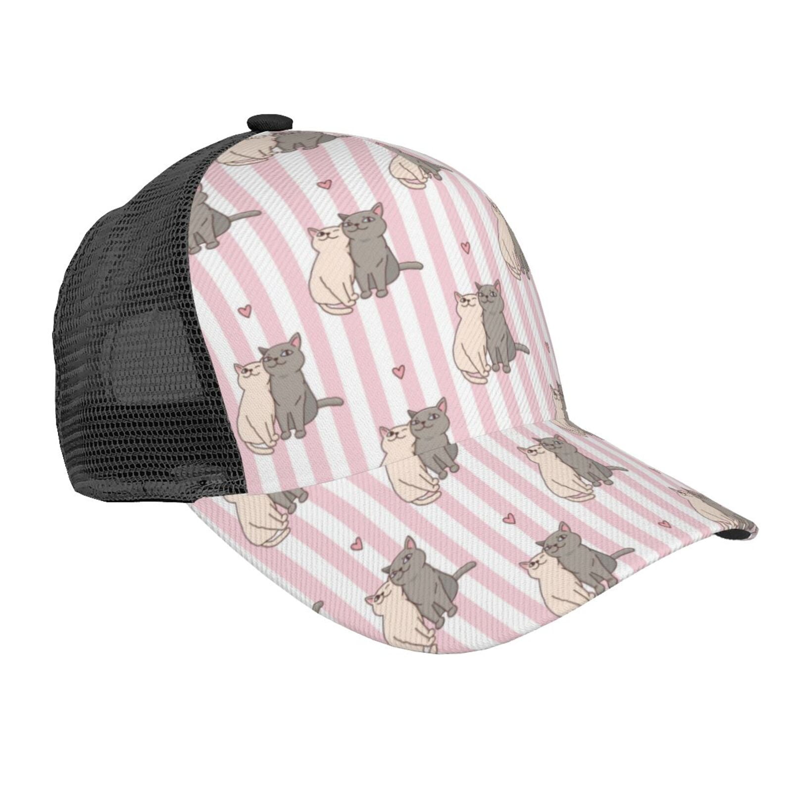 Zeuib Heart Cat Print Men & Women Adjustable Mesh Back Cap,Curved Bill ...