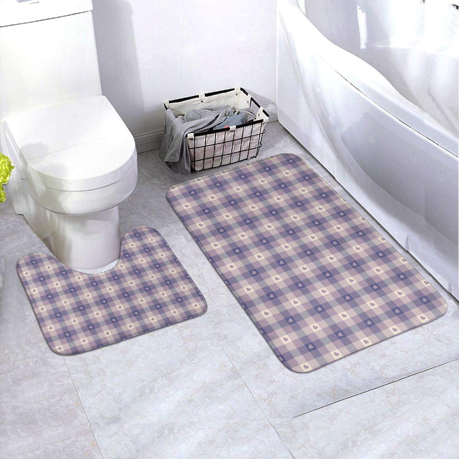 Zeuib Heart Check Plaid Water/Dust Absorbent bath rug set,Toilet Bath ...