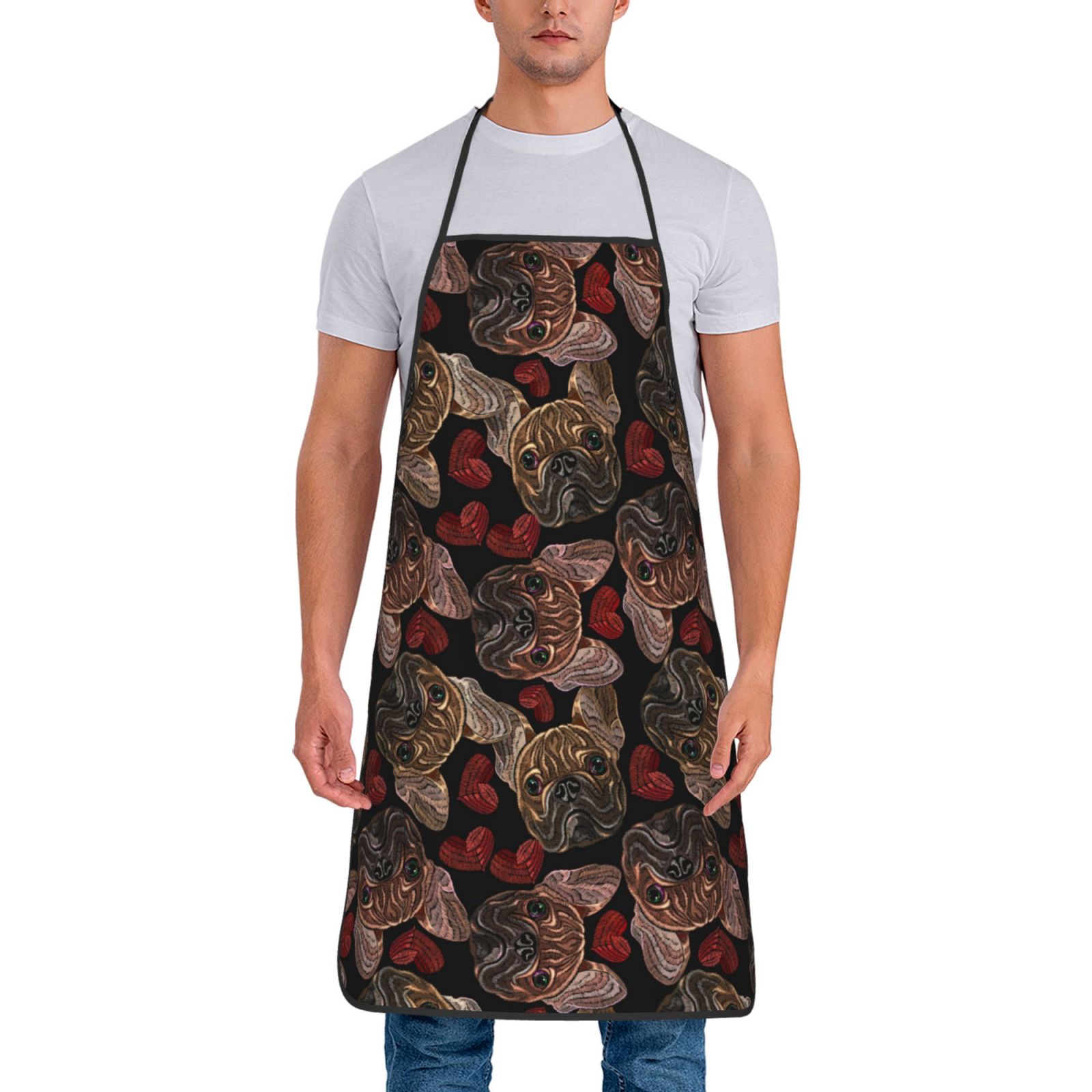 Zeuib Hearts and French Bulldog Print Unisex Waterproof Aprons ,Cooking ...