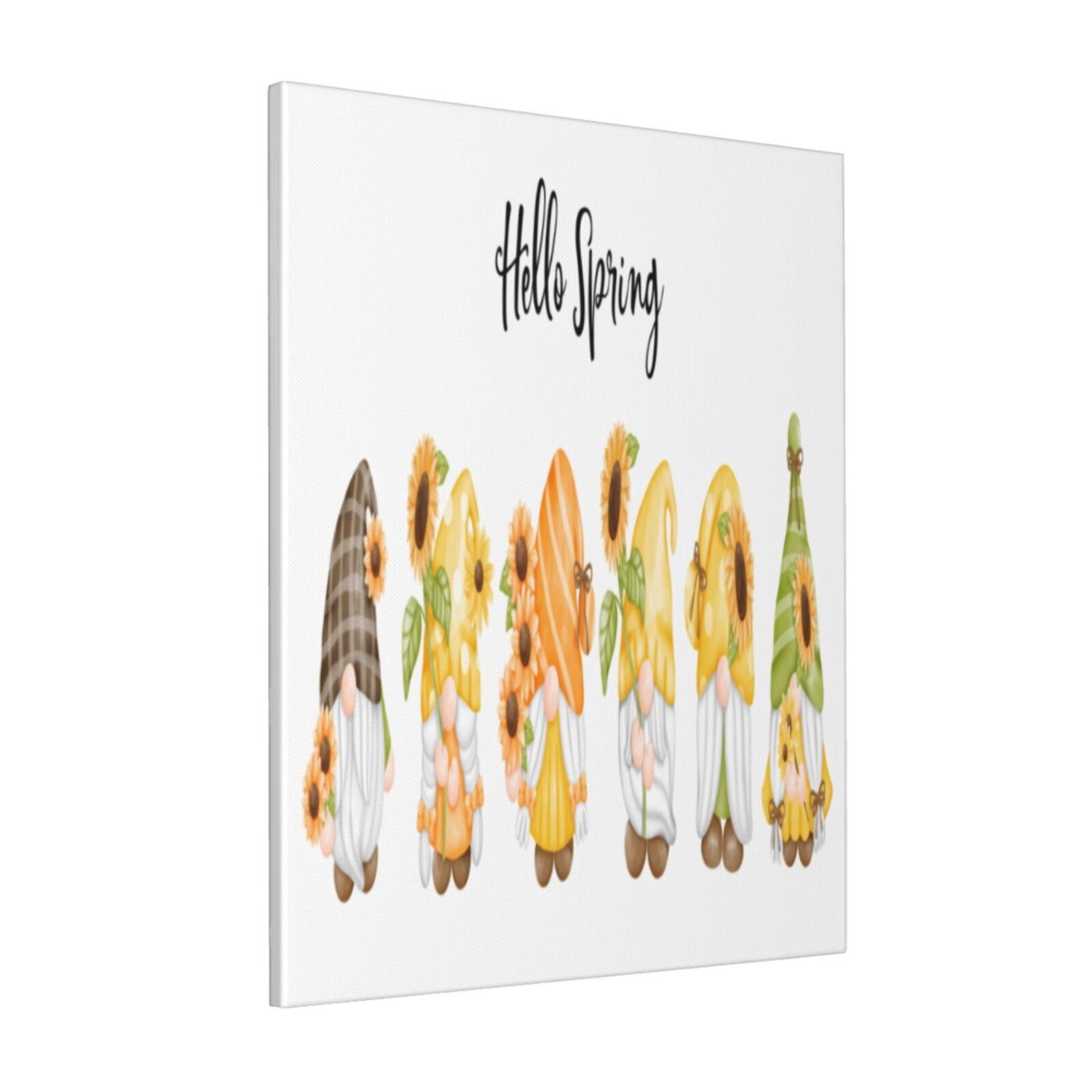 Zeuib Hello Spring Sunflower Gnomes Print Farmhouse Canvas Wall Art For ...