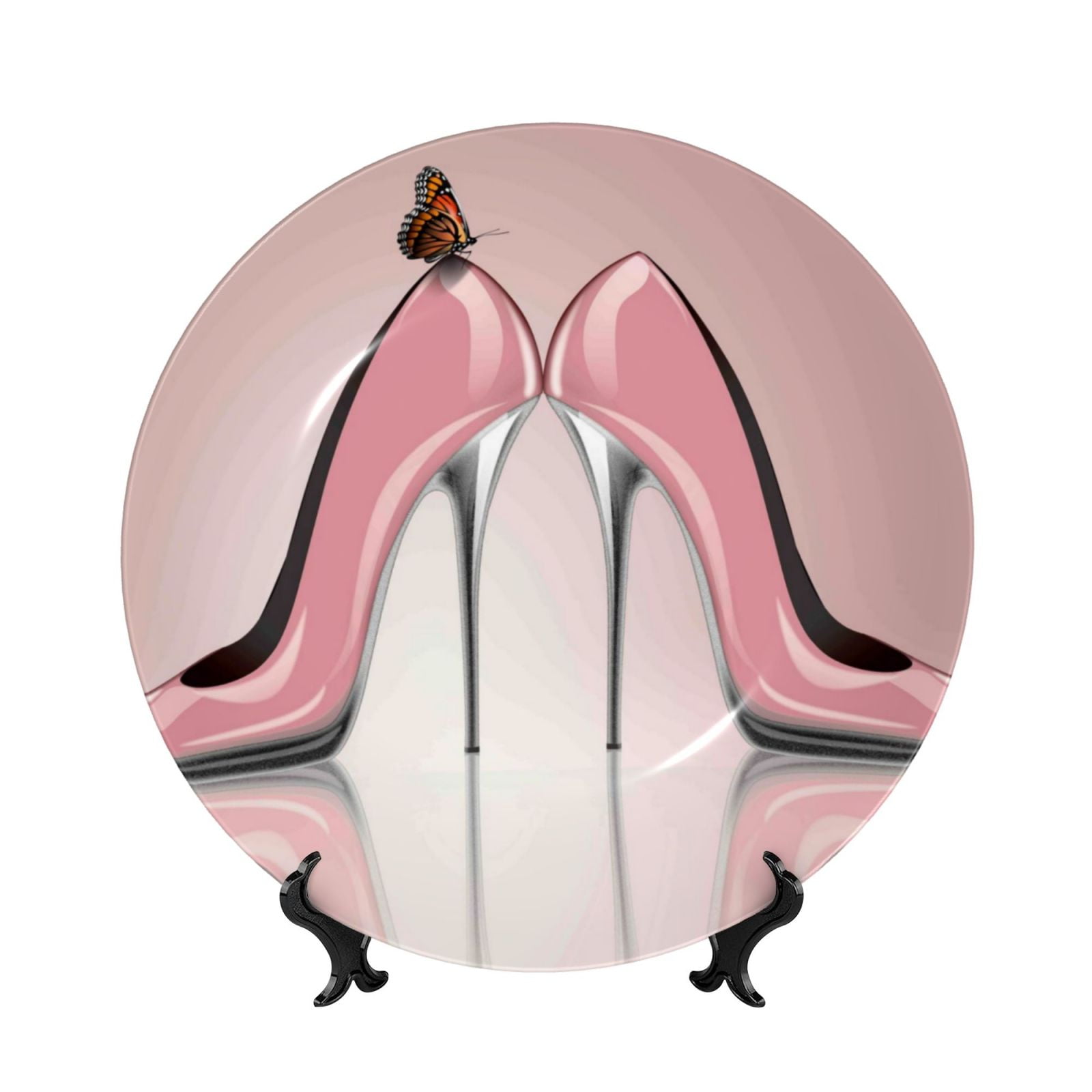 Zeuib High Heel Shoes Butterfly Print Decorative Plate for Display ...