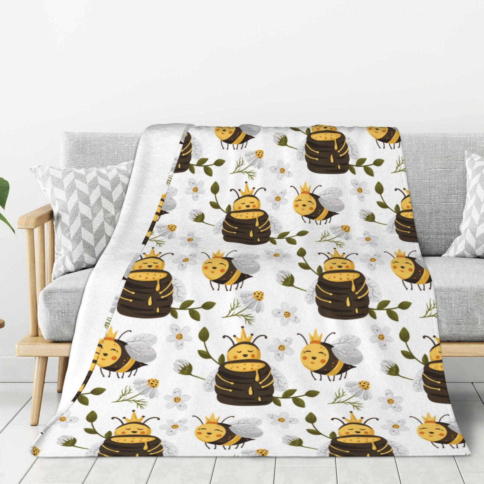 Zeuib Honey Bee Insect Print Fleece Throw Blanket,Plush Fluffy Large ...
