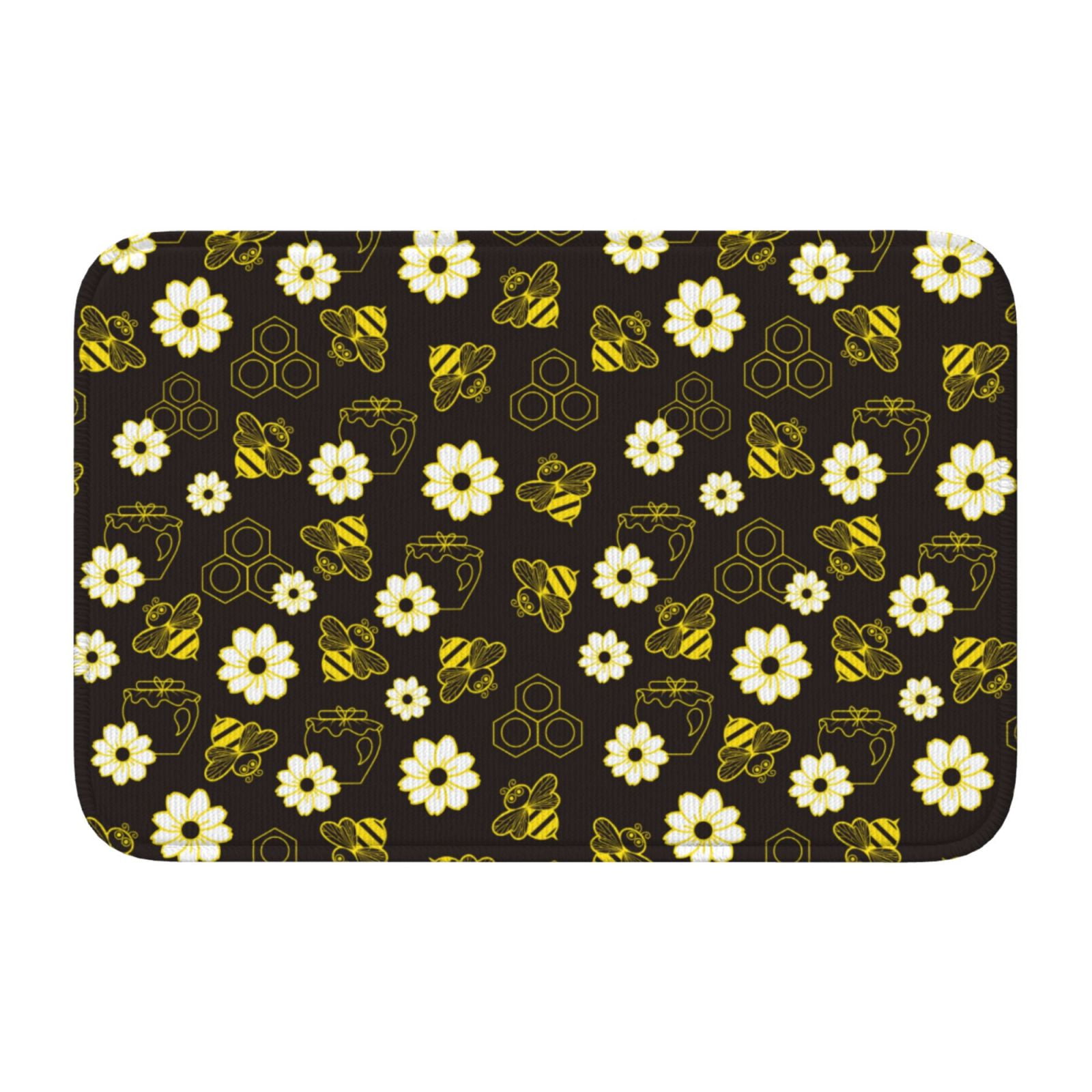 Zeuib Honey Bees With Flowers Anti-Slip Polyester Floor Mat - Durable ...