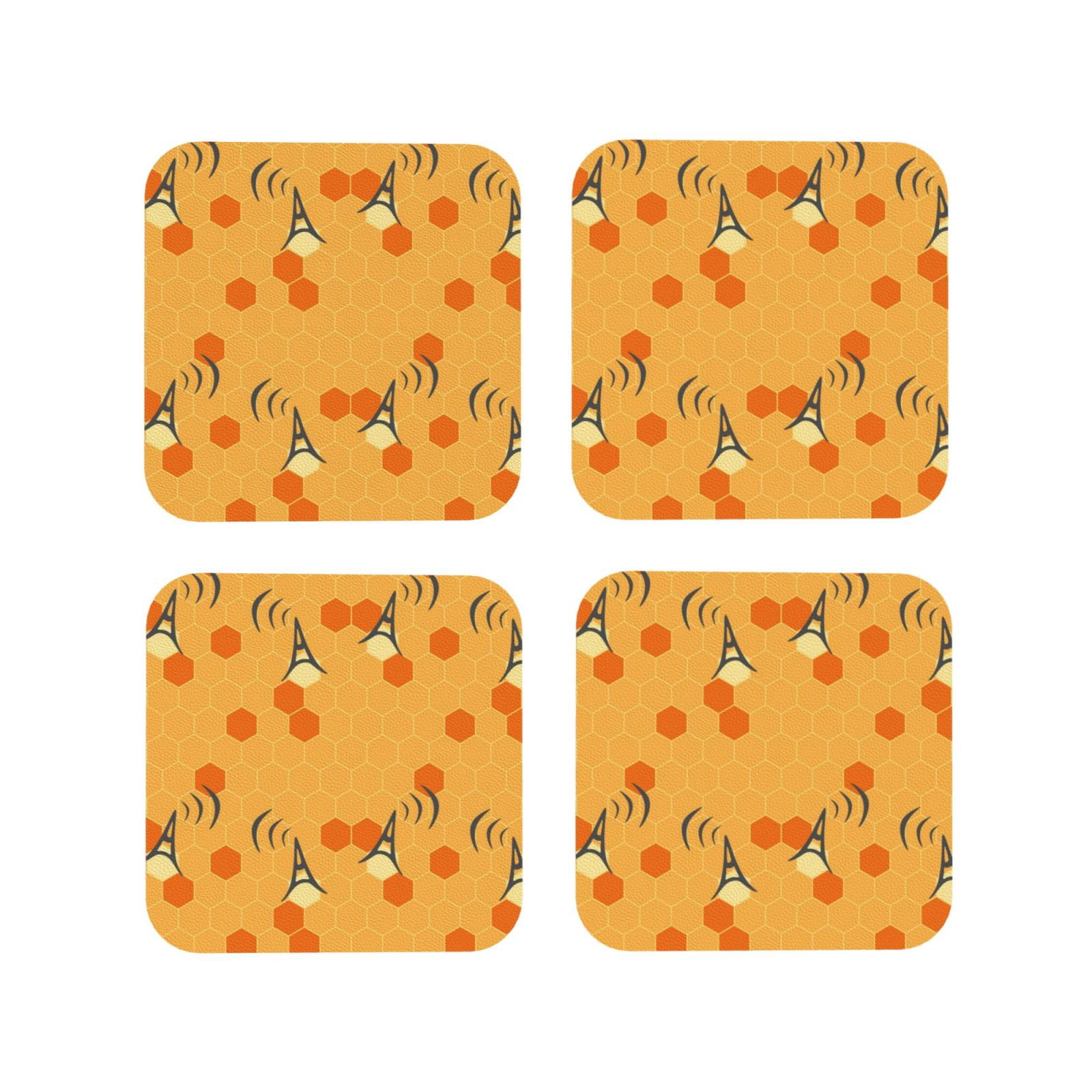 Zeuib Honeycomb Print Set of 4 Coasters for Drinks, Glass & Cups Stain ...