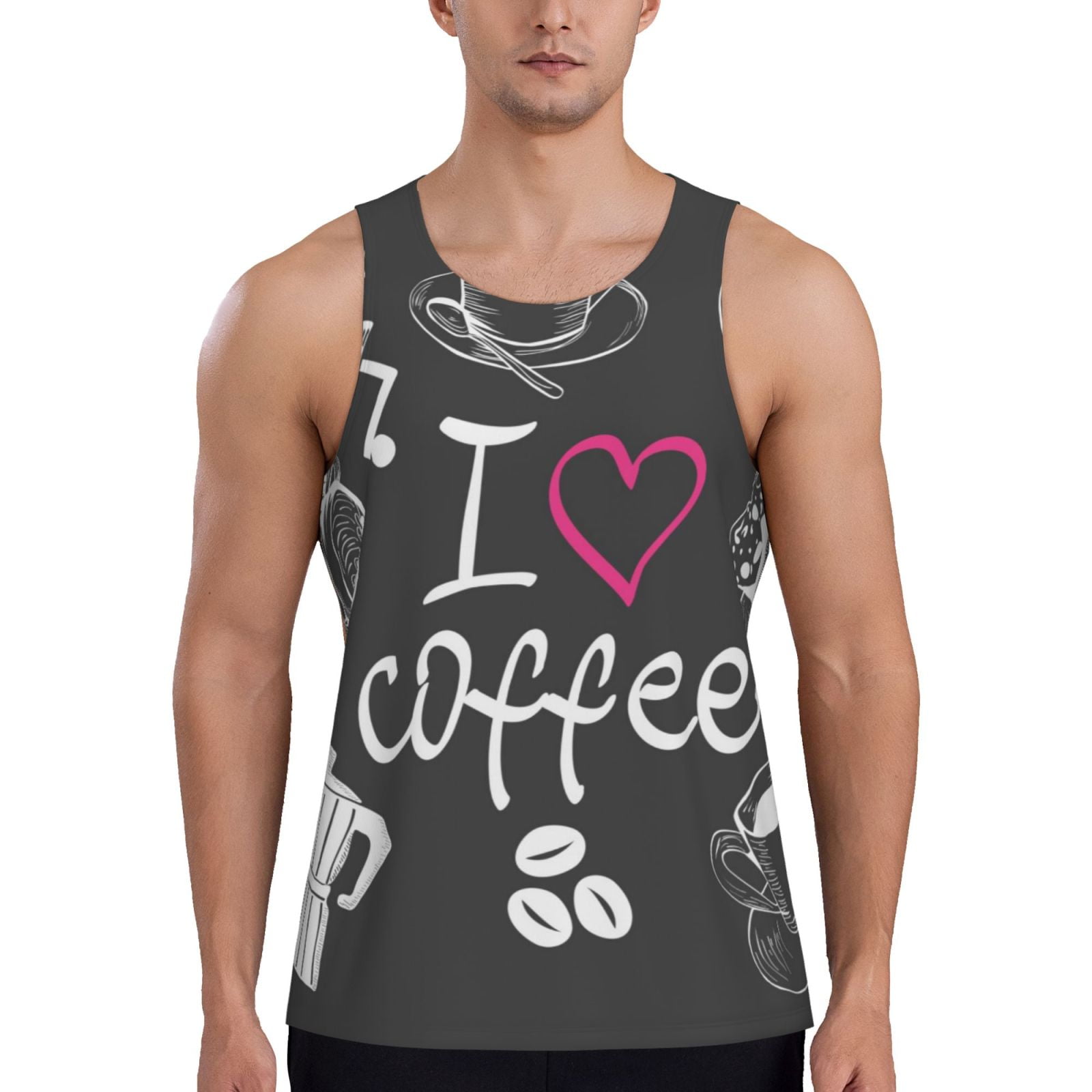 Zeuib I Love Coffee Print Quick Dry Workout Tank Top,Gym Muscle Tee ...
