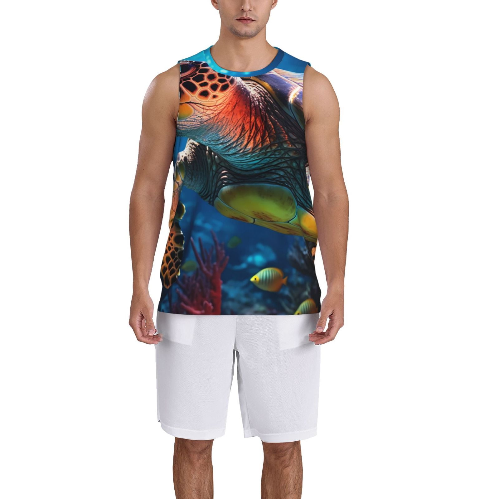 Zeuib Ice Blue Ocean Sea Turtle Jersey Shirt for Men,Mesh Athletic ...