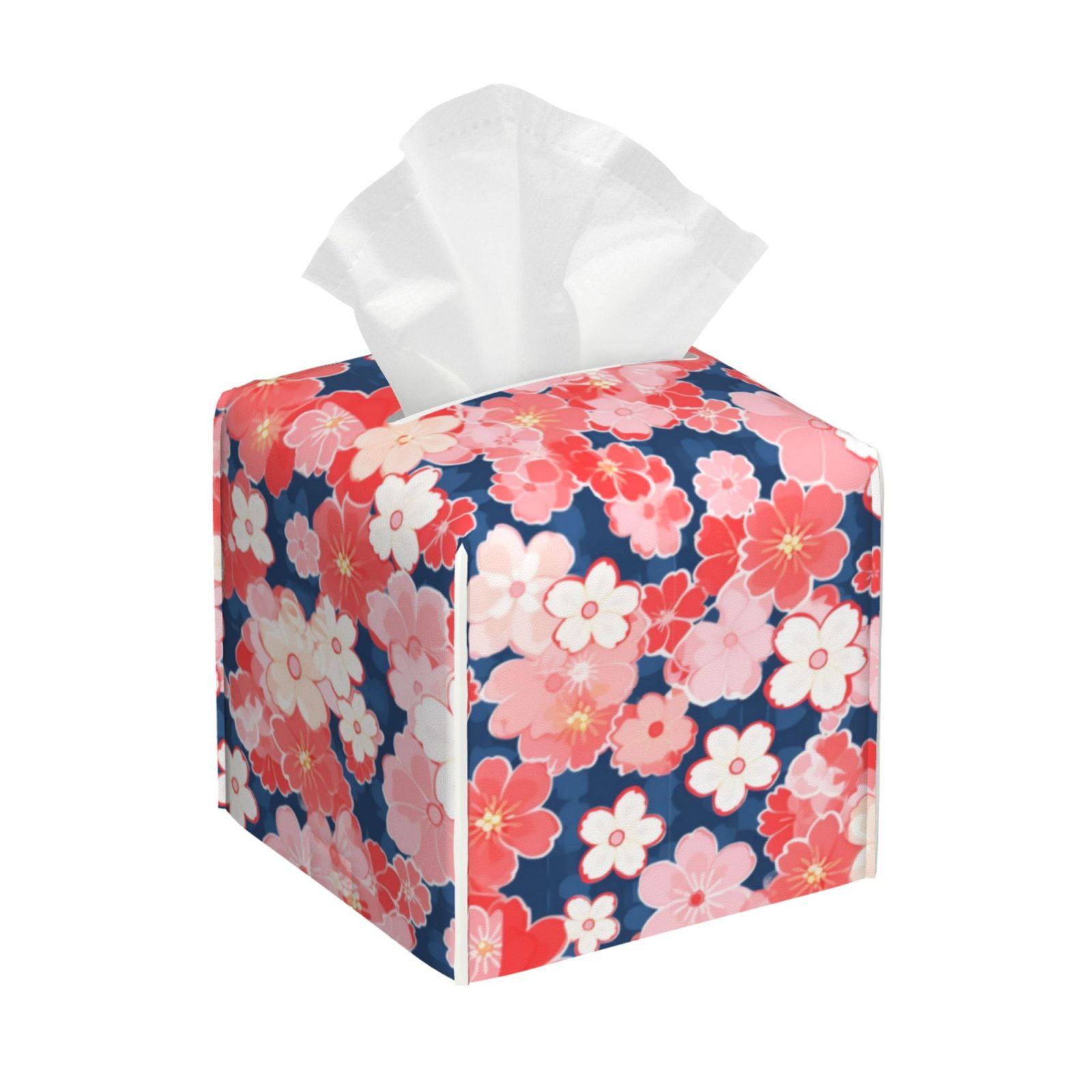 Zeuib Japanese Cherry Blossoms Print Tissue Box Cover,PU Leather Tissue ...