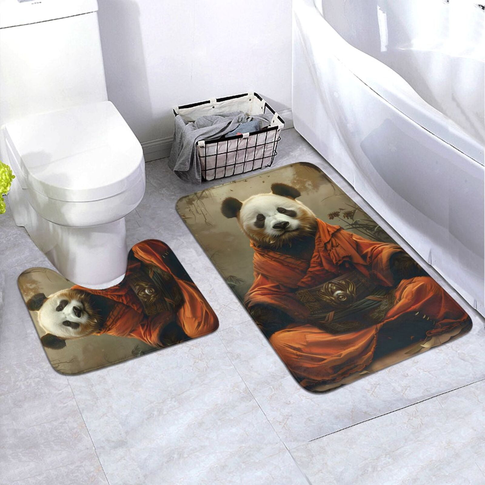 Zeuib Jungle Meditating Panda Water/Dust Absorbent bath rug set,Toilet ...