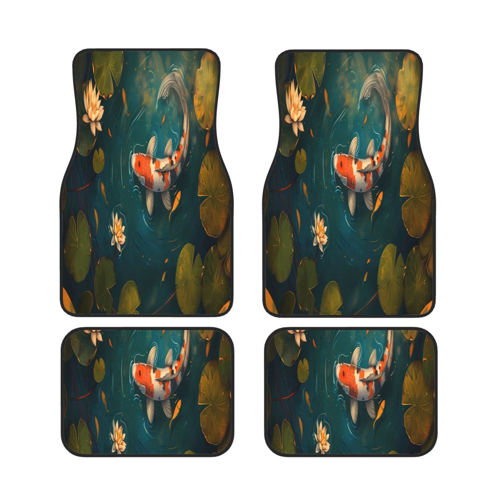 Zeuib Koi Pond Lilies Print Waterproof Universal Fit Car Floor Mats ...