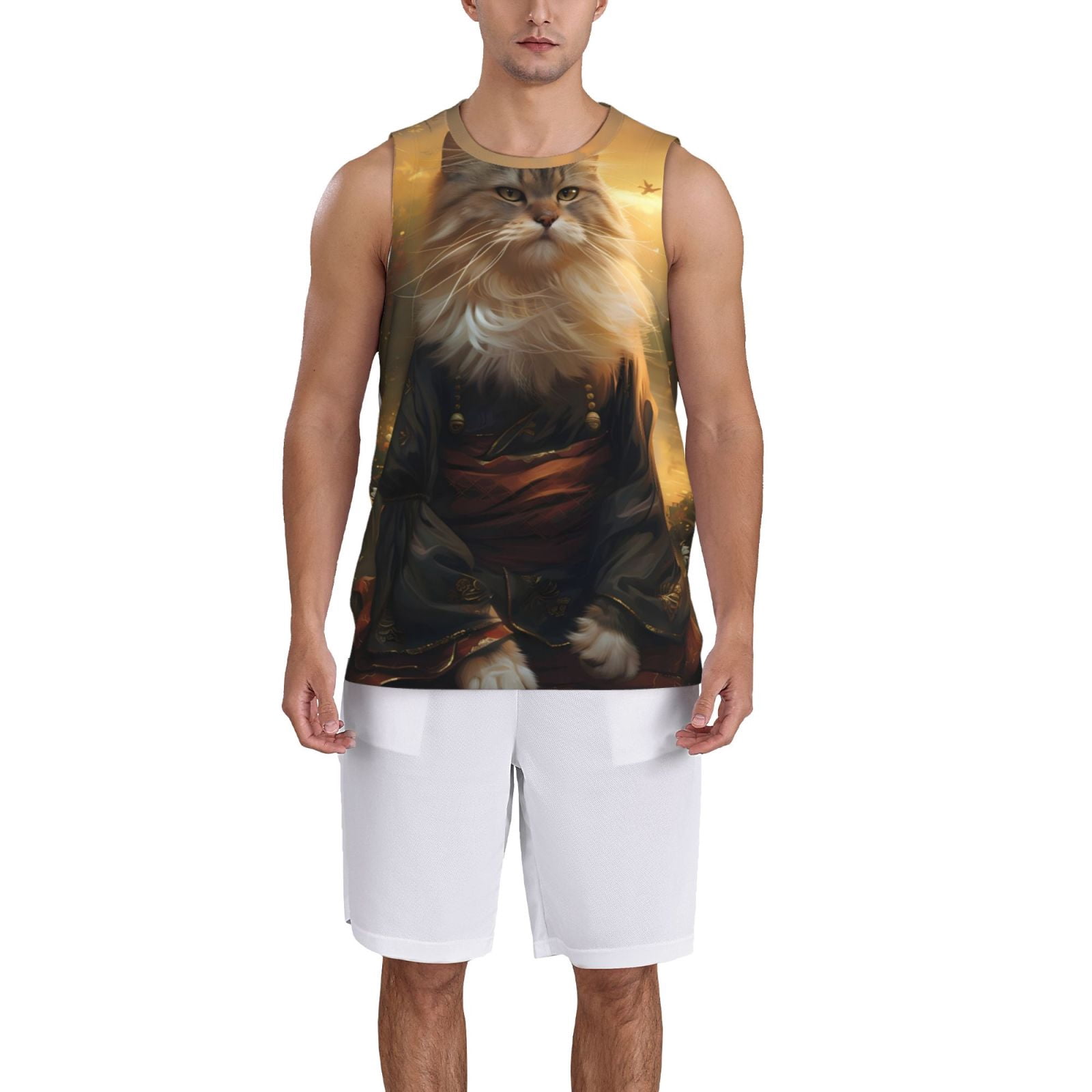 Zeuib Lakeside Flower Field Cat Jersey Shirt for Men,Mesh Athletic ...