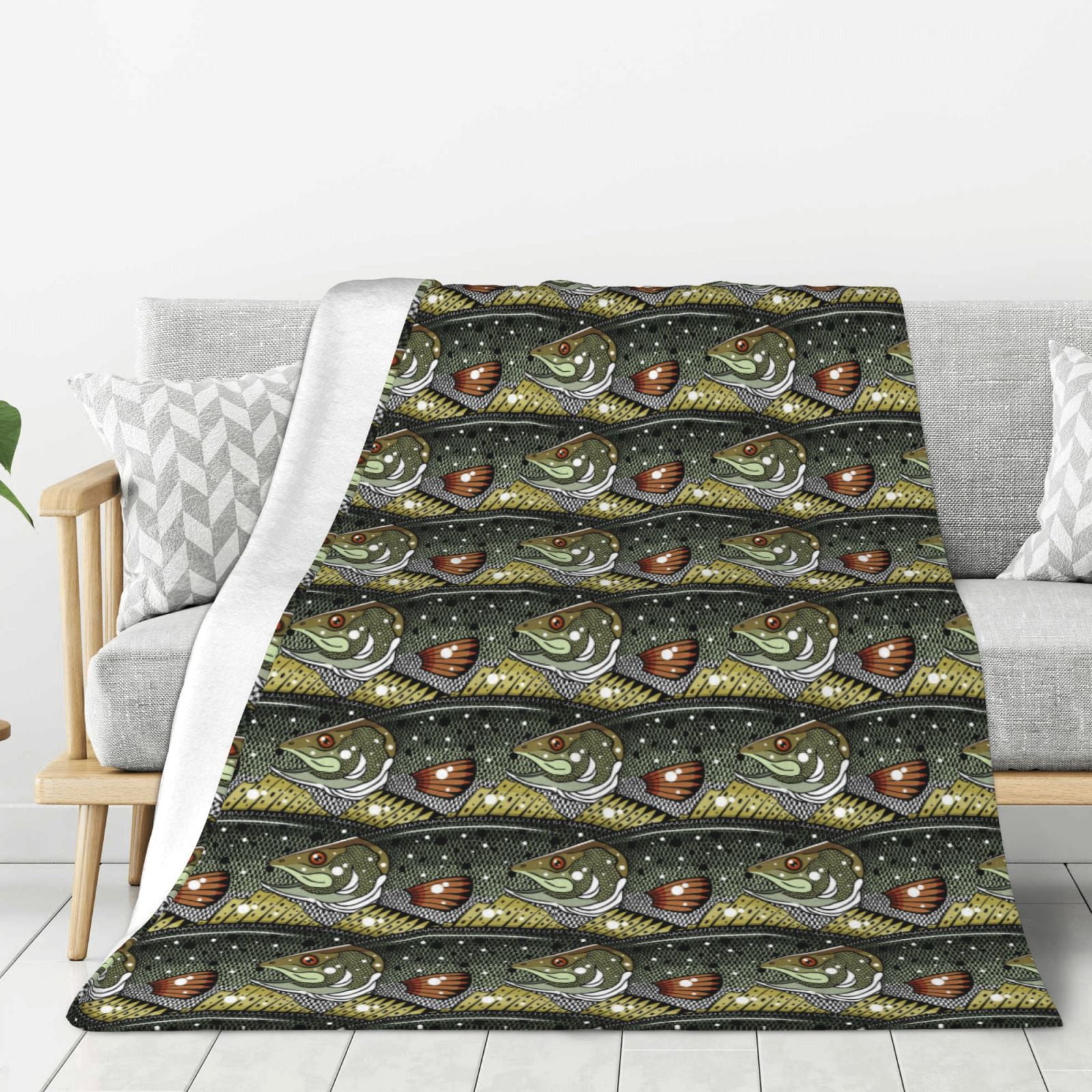 Zeuib Largemouth Bass Fish Print Fleece Throw Blanket,Plush Fluffy ...