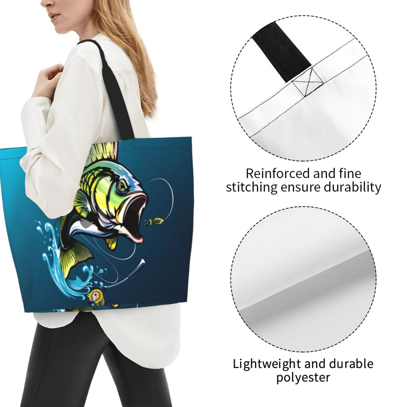 Zeuib Largemouth Bass Fish Print Laptop Tote Bag for Women,Work ...