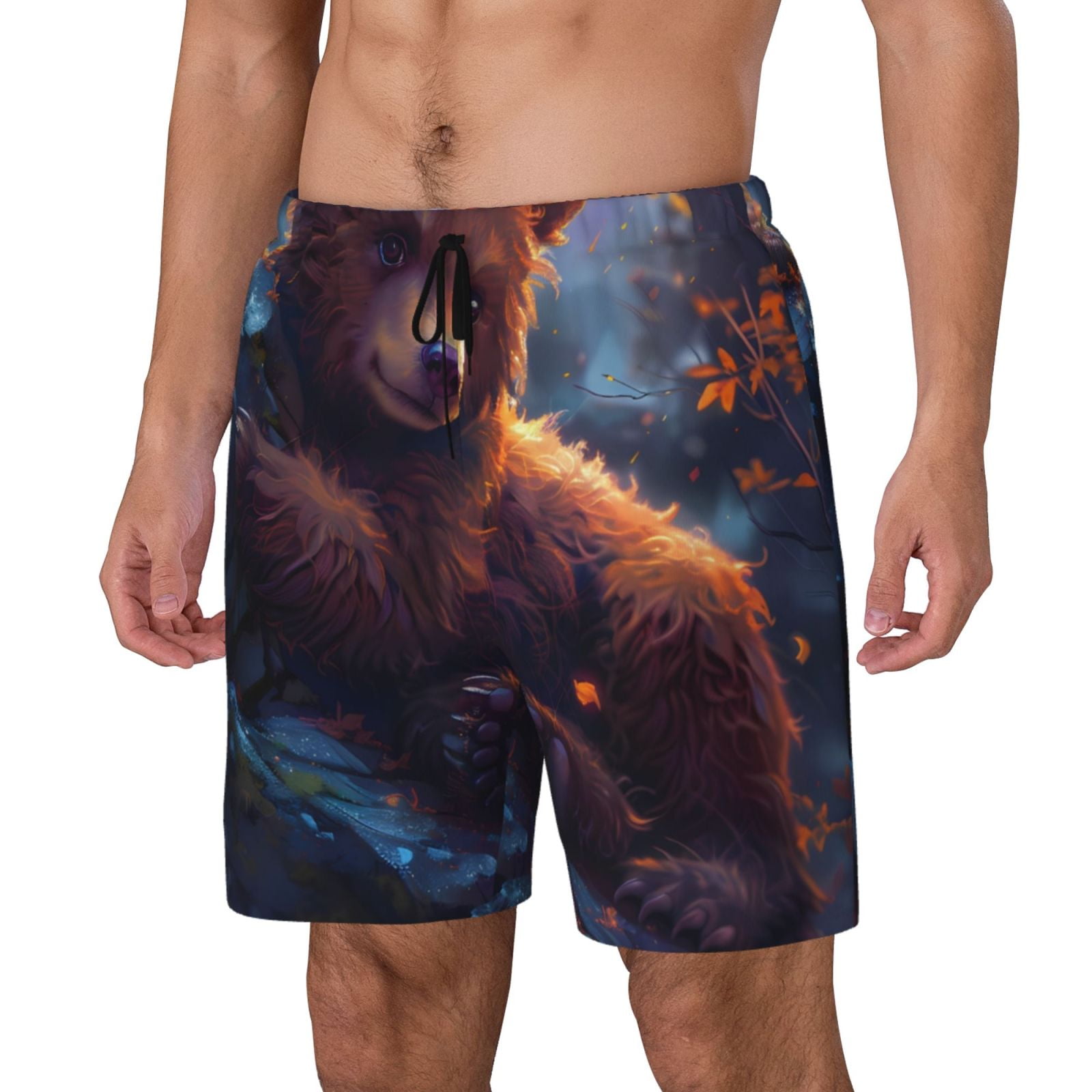 Zeuib Lazy Stone Bear Print Swimming Trunks for Men Boys,Swimming ...