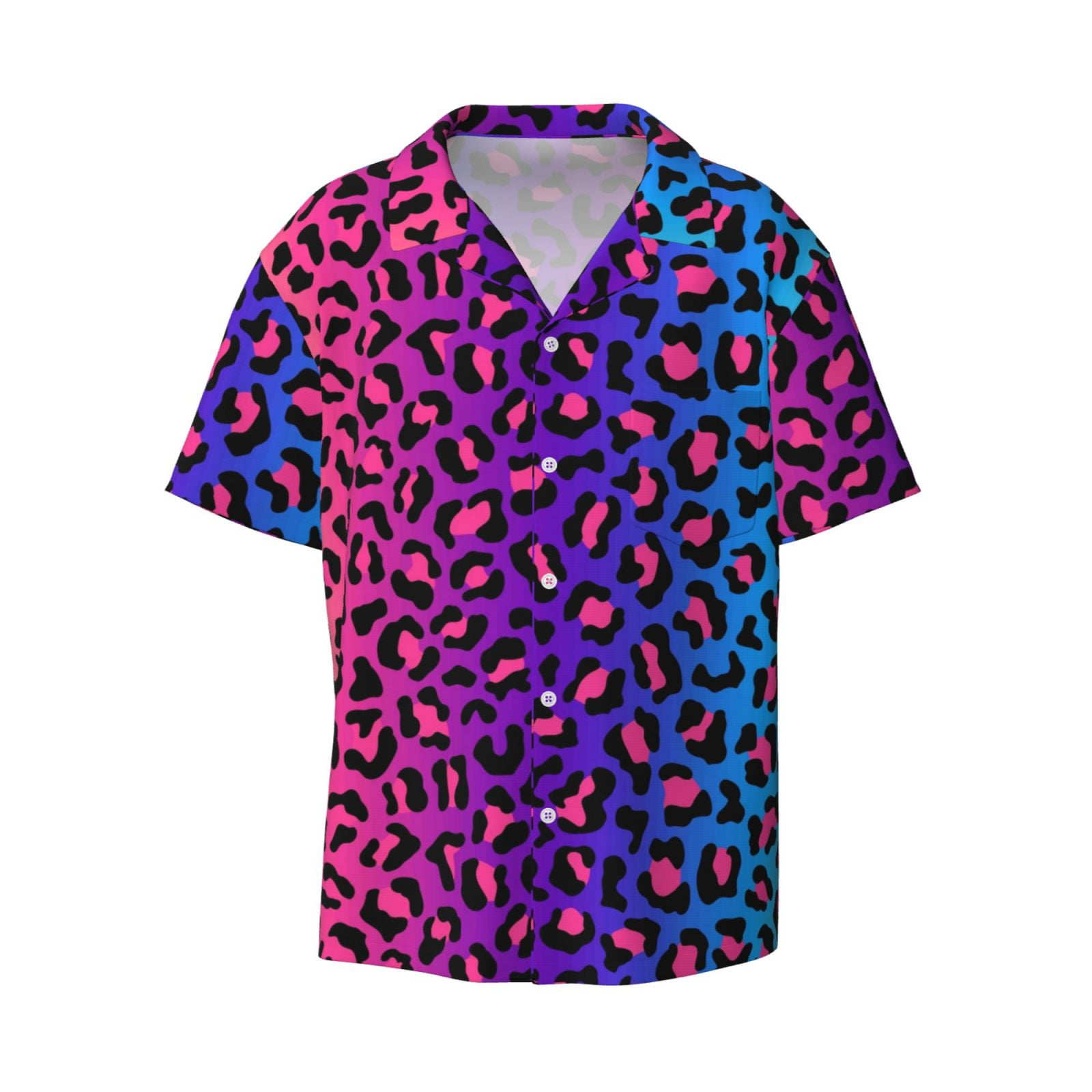Zeuib Leopard Neon Rainbow Gradient Men's Short Sleeve Button-Down ...