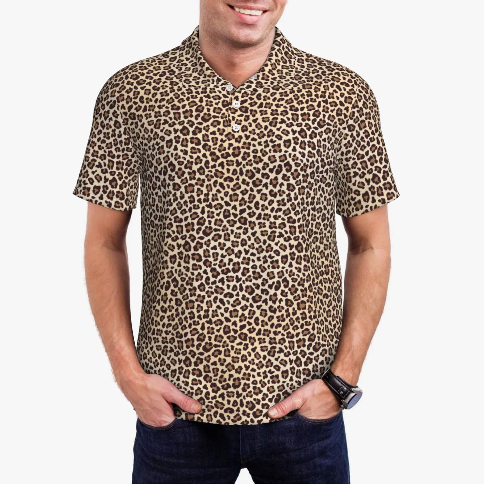 Zeuib Leopard Print-2 Print Men's Athletic Fit Golf Polo Shirt ...