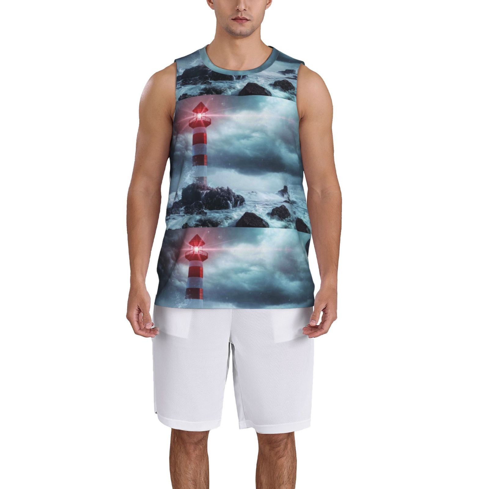 Zeuib Lighthouse in a Stormy Sea Jersey Shirt for Men,Mesh Athletic ...