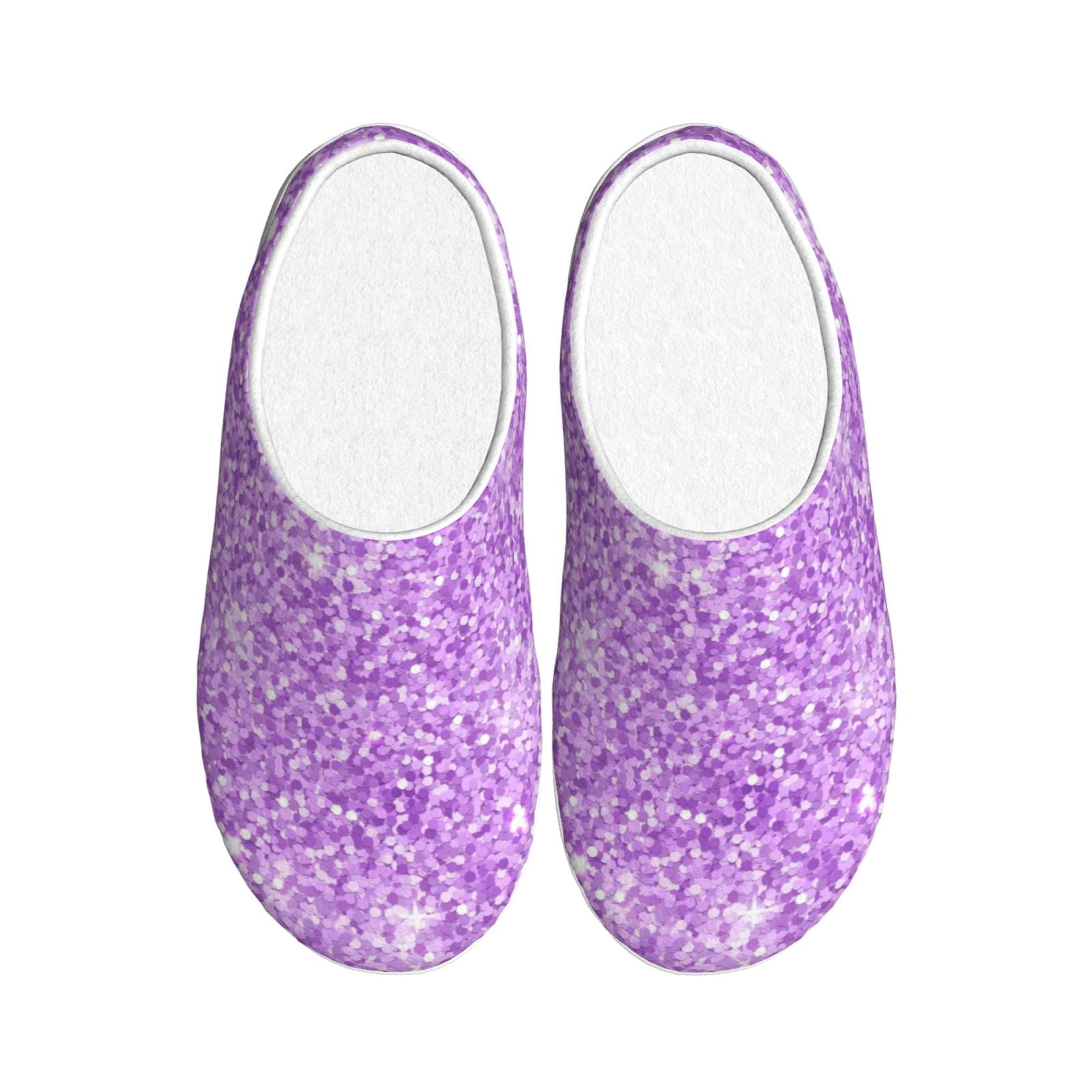 Zeuib Lilac Glittering Print Autumn and Winter Slippers,Fuzzy Slippers ...