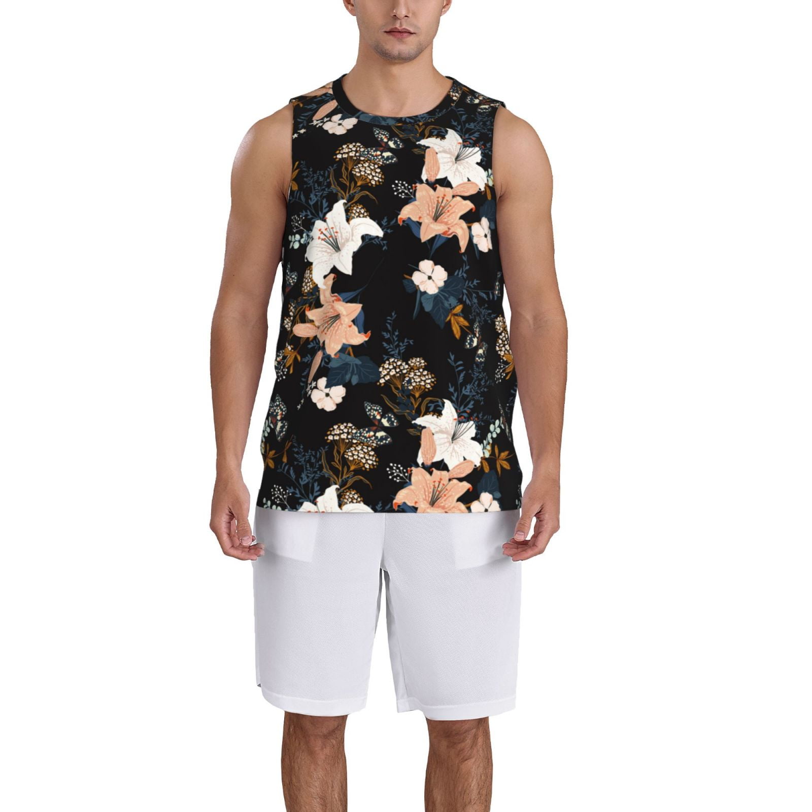 Zeuib Lilies Flowers Jersey Shirt for Men,Mesh Athletic Practice Sports ...