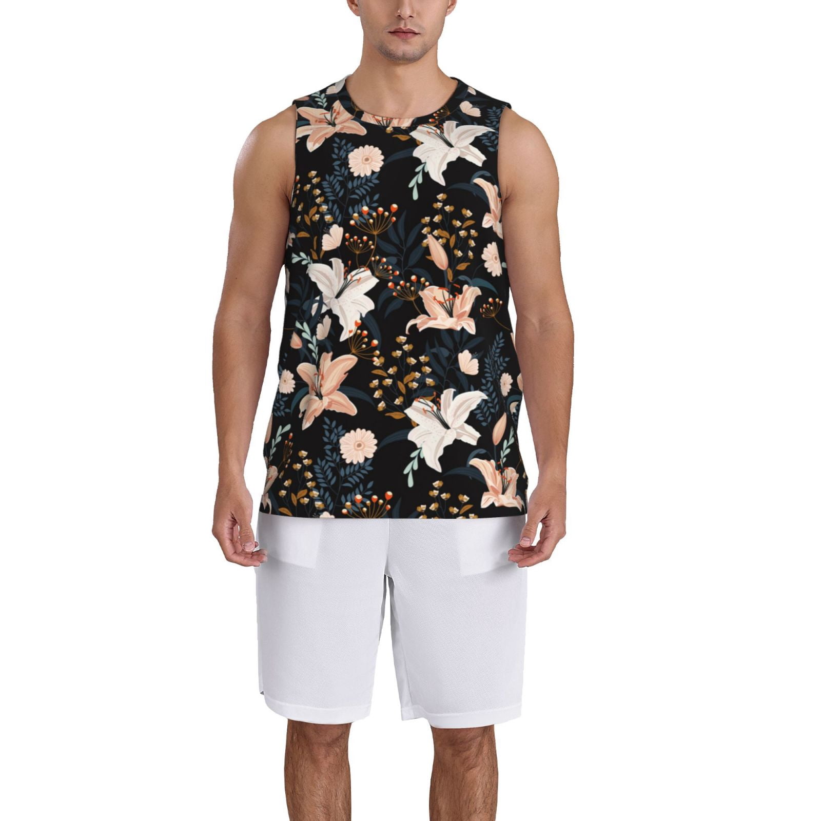 Zeuib Lilies Flowers Jersey Shirt for Men,Mesh Athletic Practice Sports ...