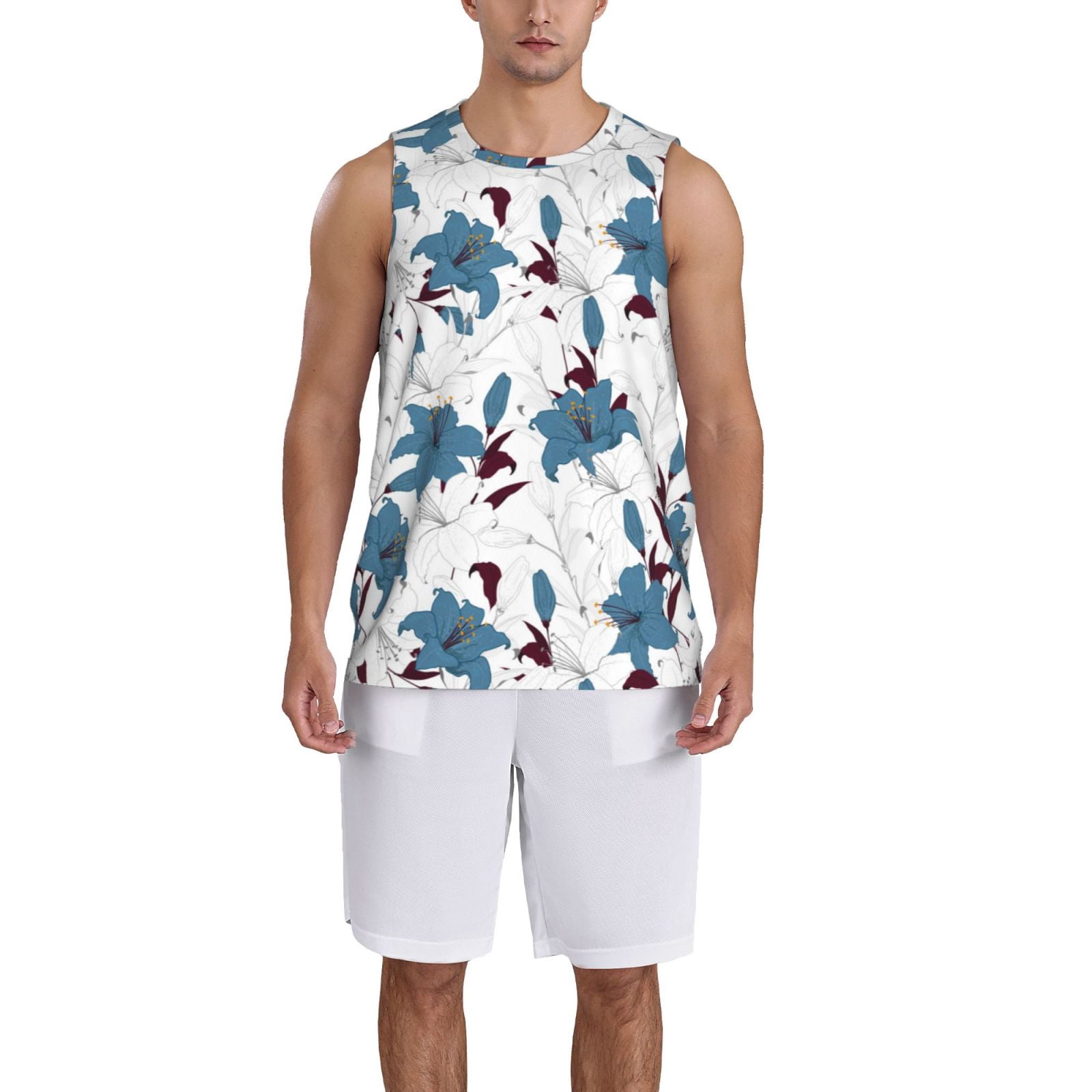 Zeuib Lilies Flowers Jersey Shirt for Men,Mesh Athletic Practice Sports ...