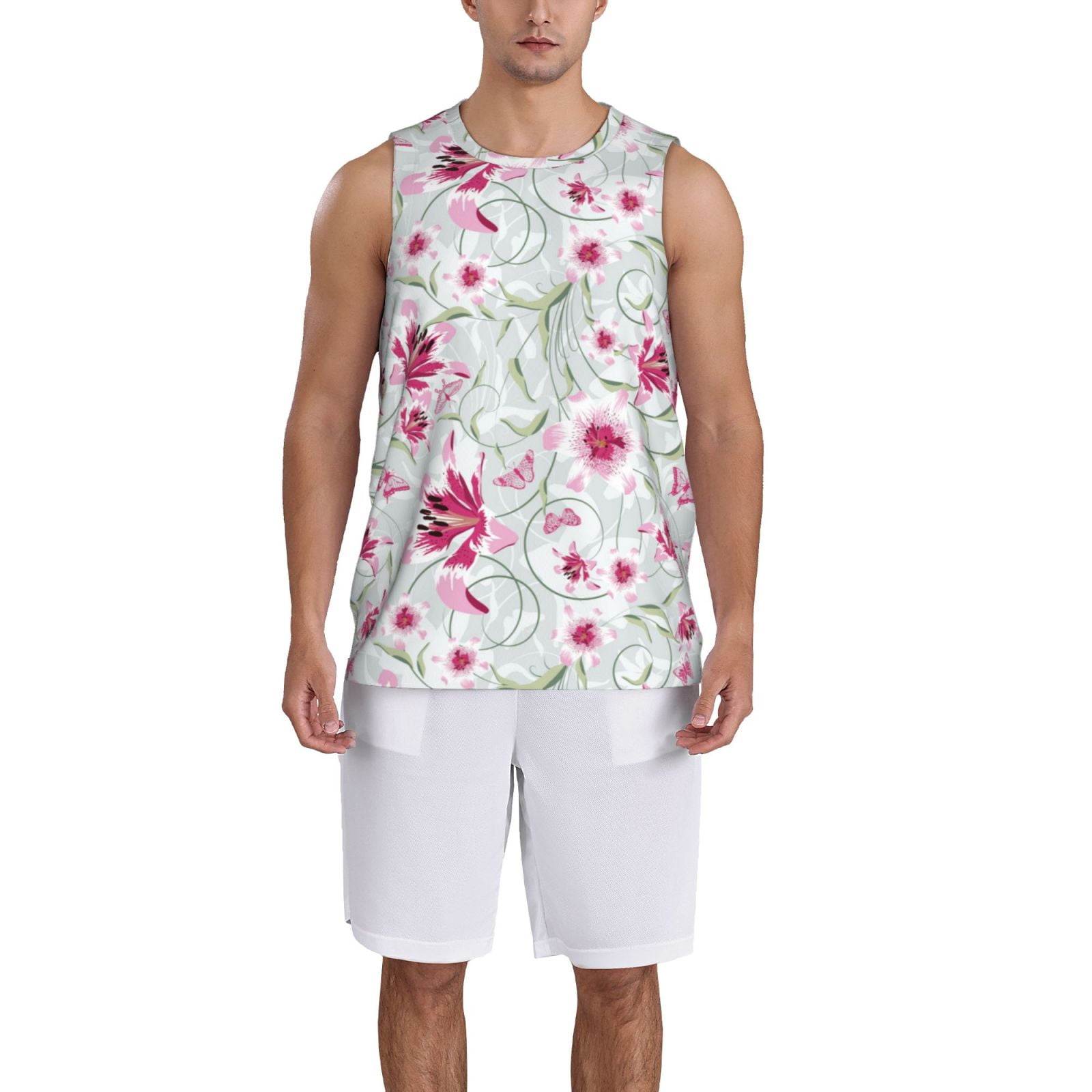 Zeuib Lilies Flowers Jersey Shirt for Men,Mesh Athletic Practice Sports ...