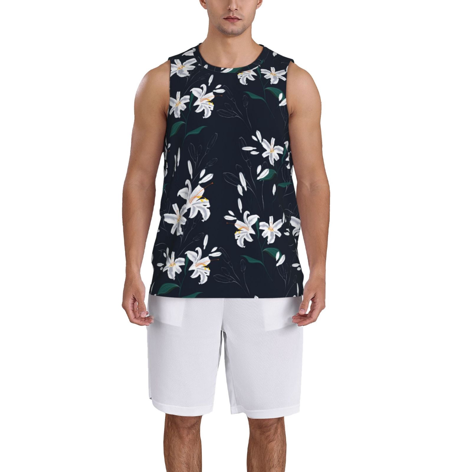 Zeuib Lilies Flowers Jersey Shirt for Men,Mesh Athletic Practice Sports ...