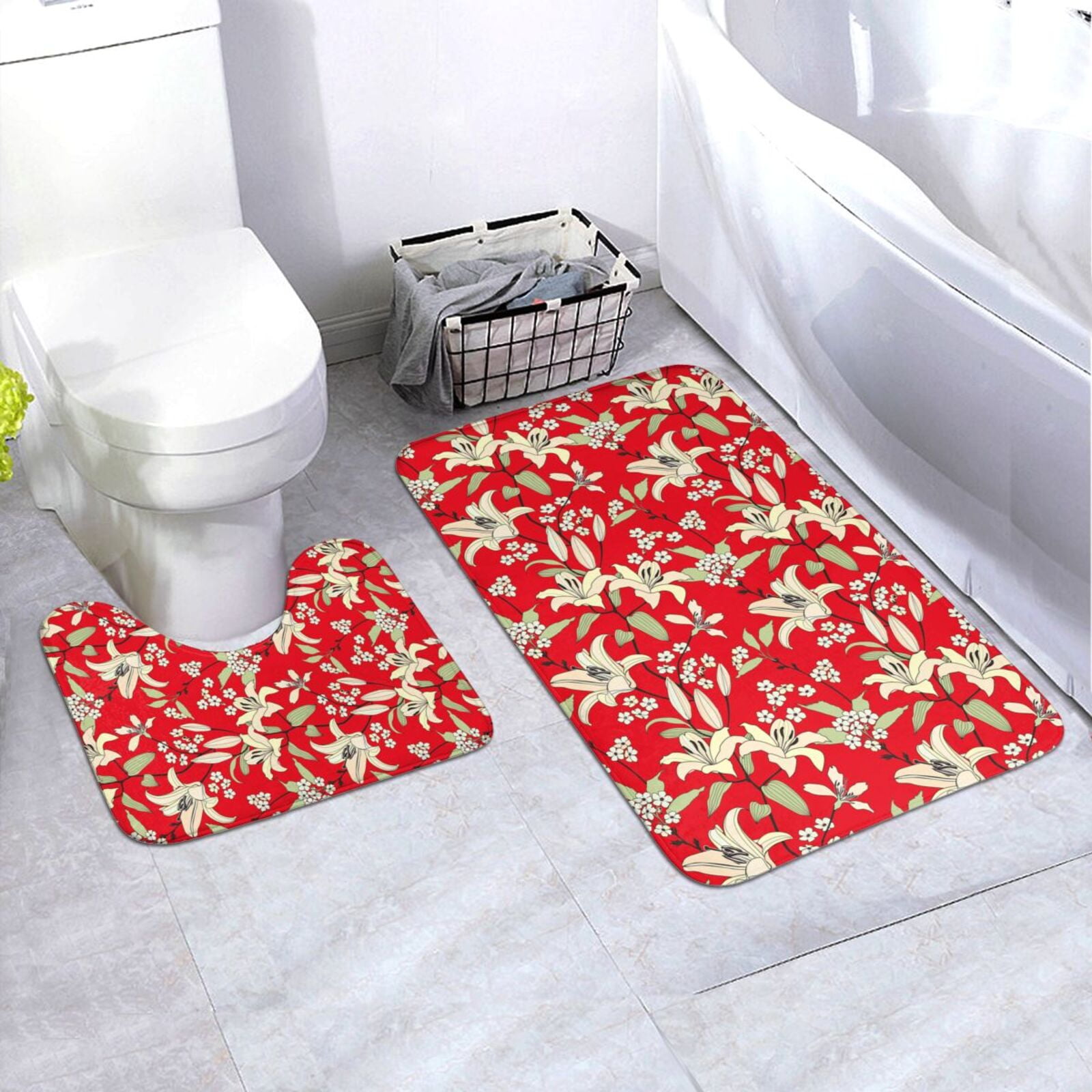Zeuib Lilies Flowers Water/Dust Absorbent bath rug set,Toilet Bath Mat ...