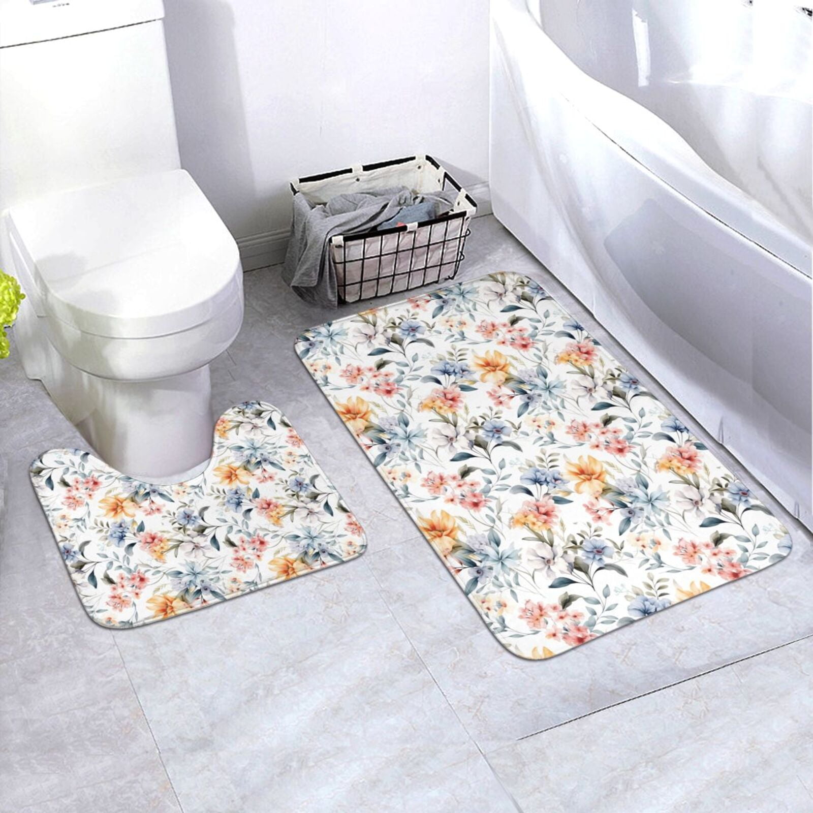 Zeuib Lilies Flowers Water/Dust Absorbent bath rug set,Toilet Bath Mat ...