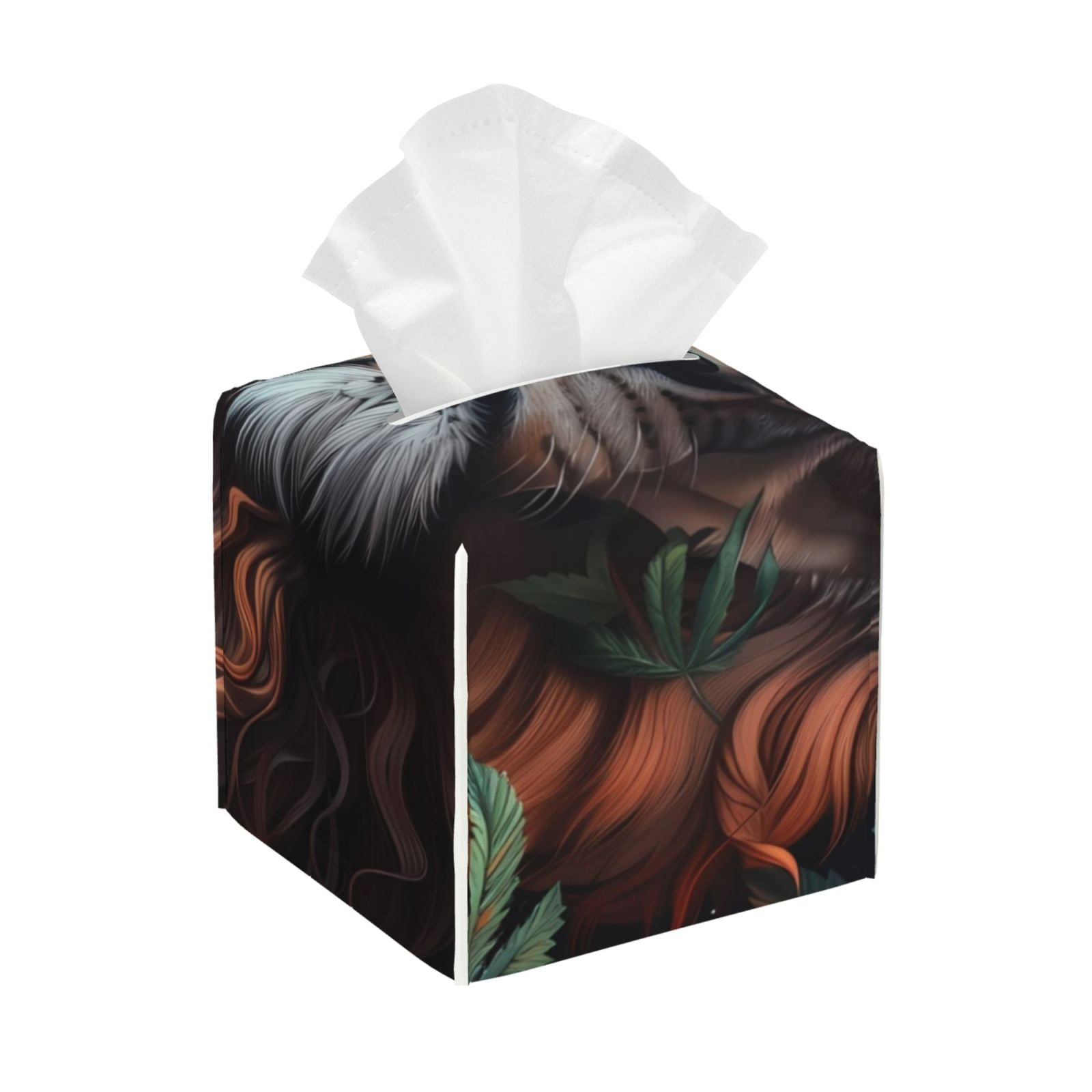 Zeuib Lion Forest Crown Print Tissue Box Cover,PU Leather Tissue Holder ...