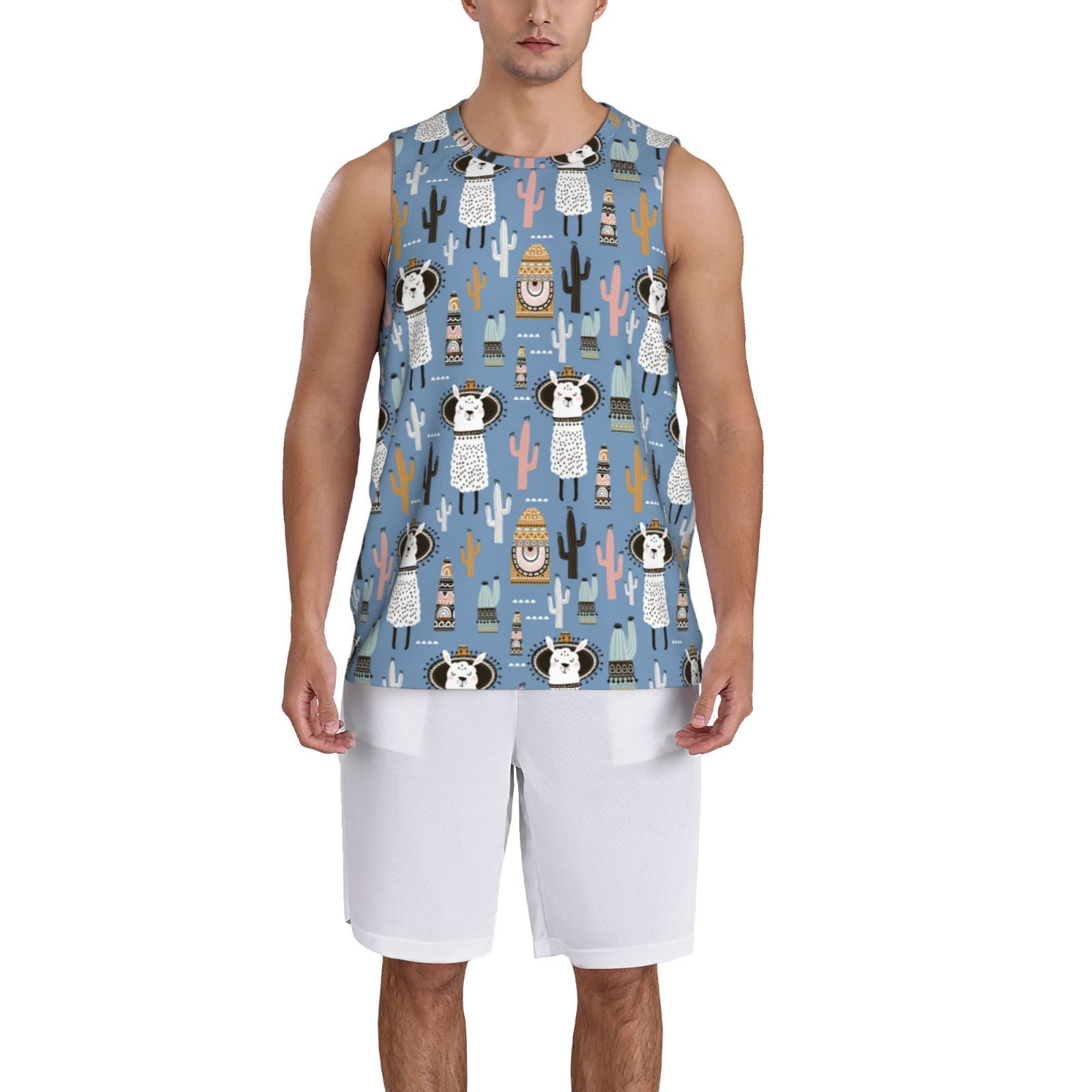 Zeuib Llamas And Cactus Jersey Shirt for Men,Mesh Athletic Practice ...