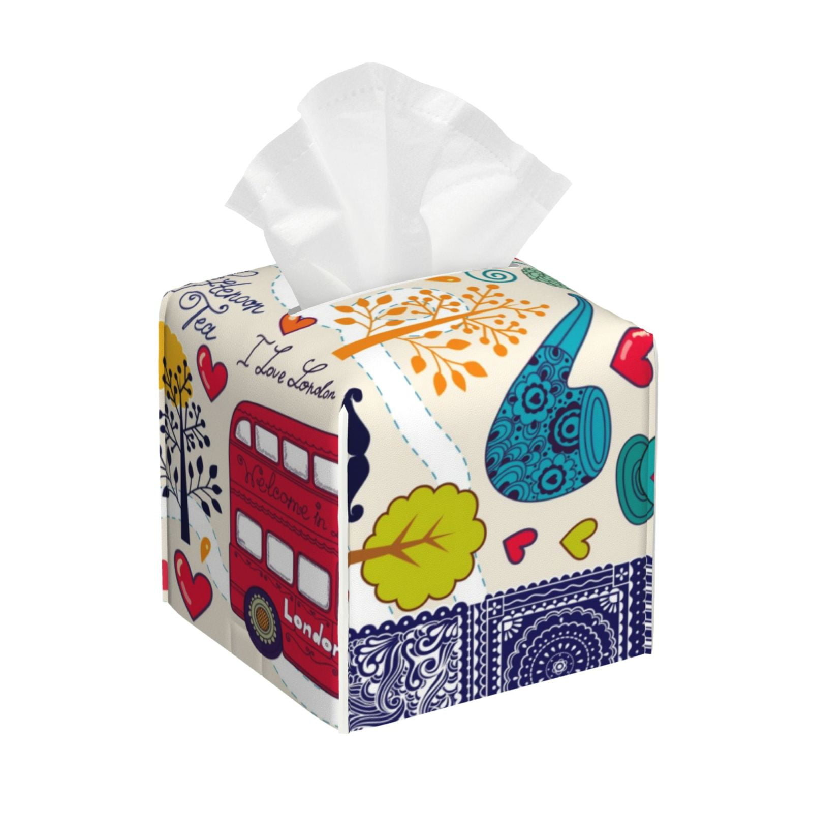 Zeuib London Symbols Print Tissue Box Cover,PU Leather Tissue Holder ...