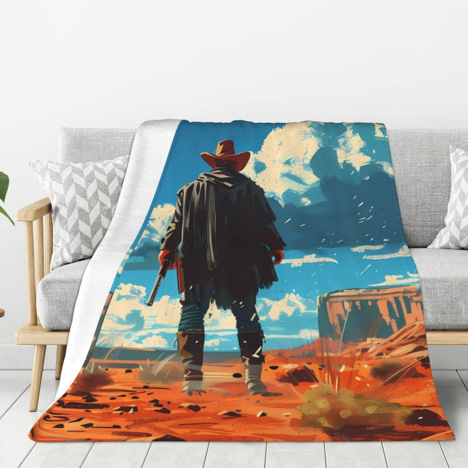 Zeuib Lone Cowboy Desert Scene Print Fleece Throw Blanket,Plush Fluffy ...