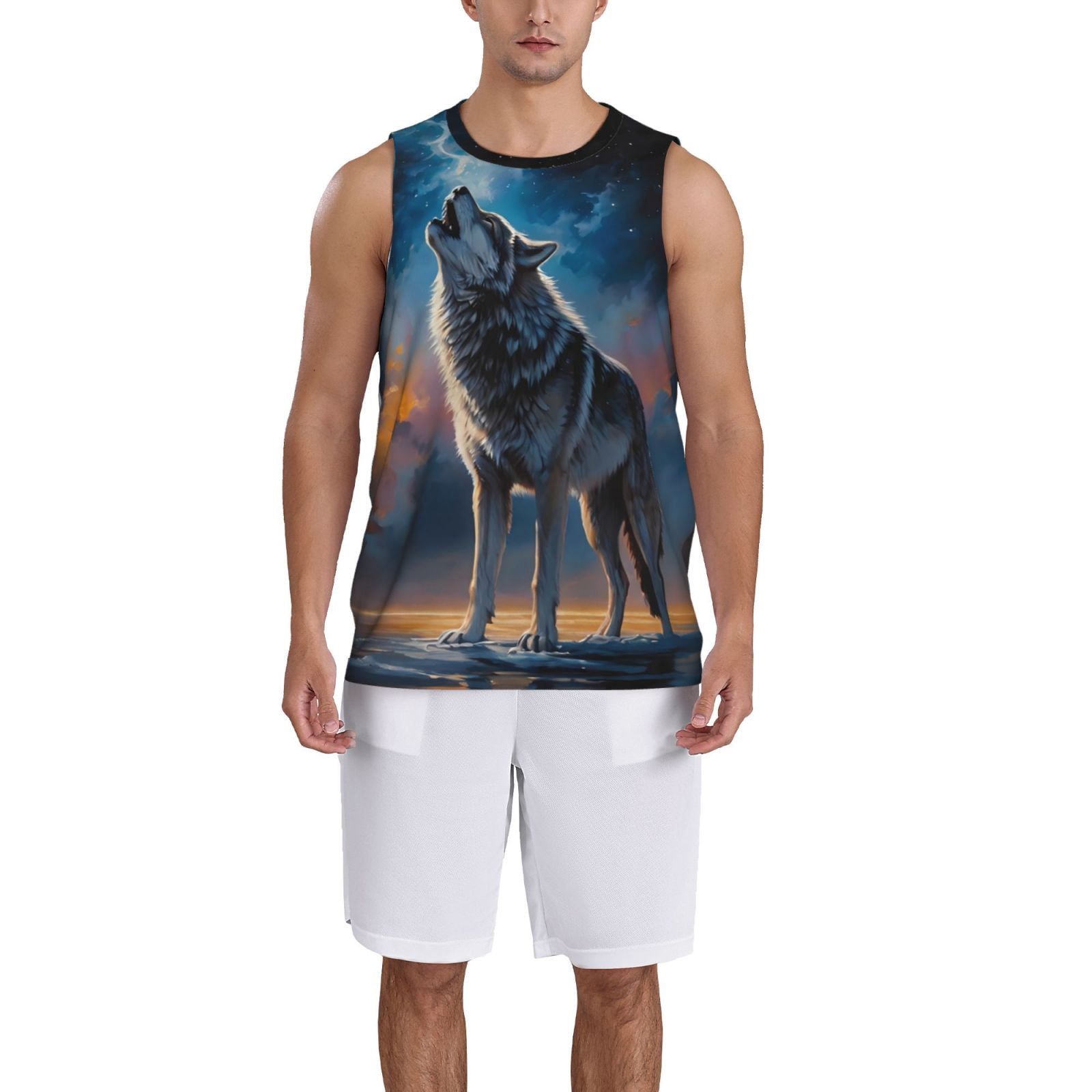 Zeuib Lonely Night Sky Wolf Jersey Shirt for Men,Mesh Athletic Practice ...