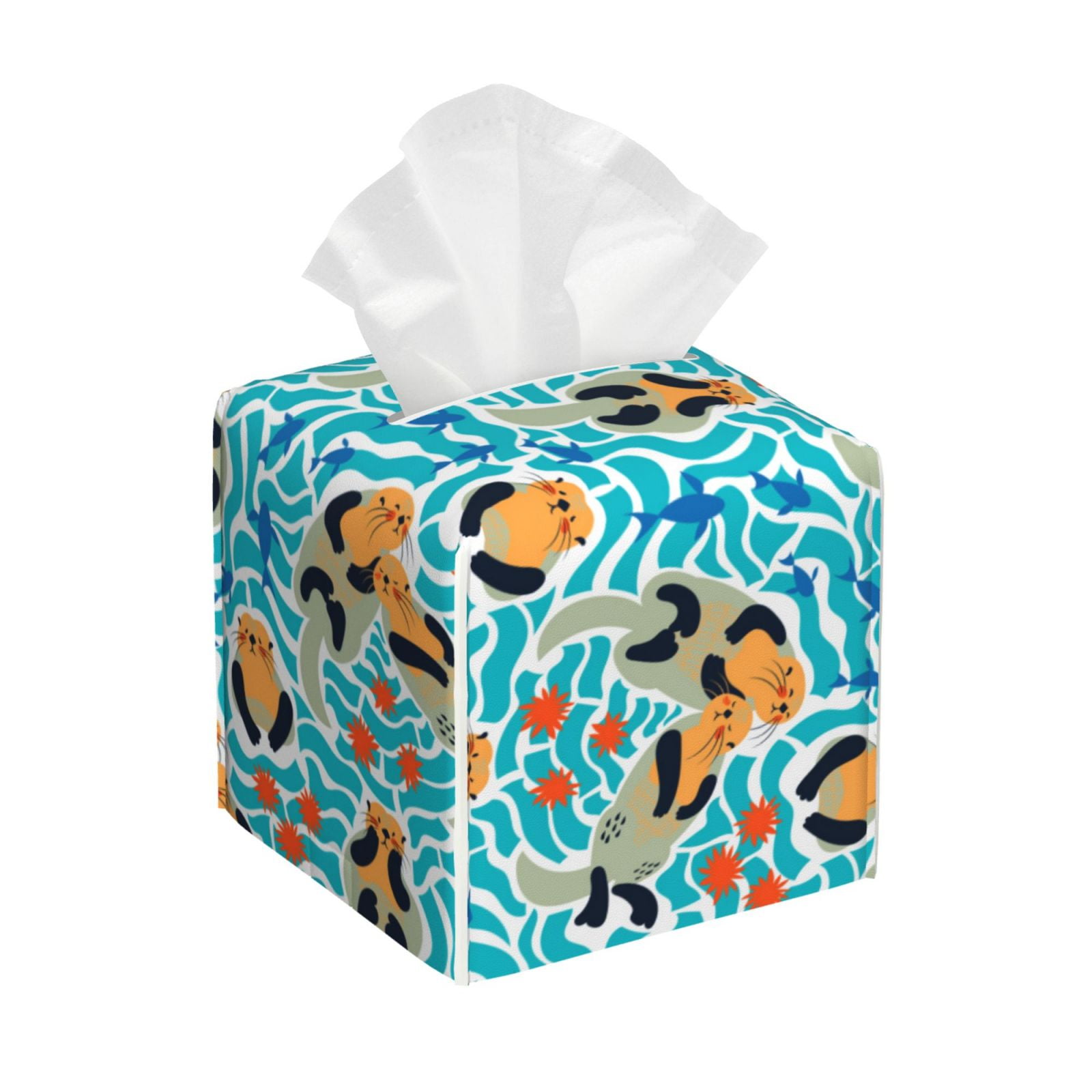 Zeuib Lovely Sea Otters Print Tissue Box Cover,PU Leather Tissue Holder ...