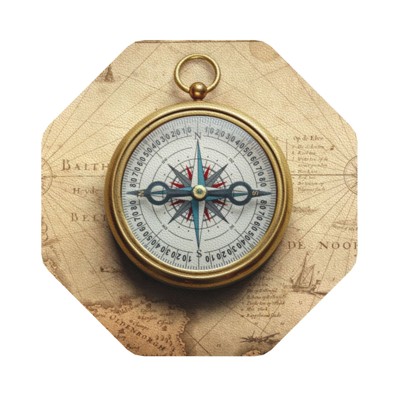 Zeuib Magnetic Old Compass On World Map Print Set of 6 Coasters for ...
