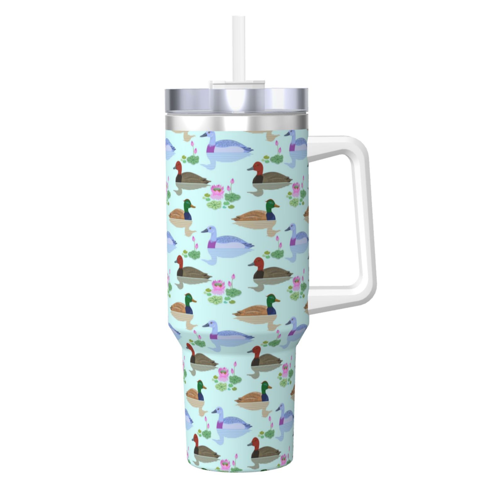 Zeuib Mallard Duck Of Lotus Flowers Printed Insulated Stainless Steel ...