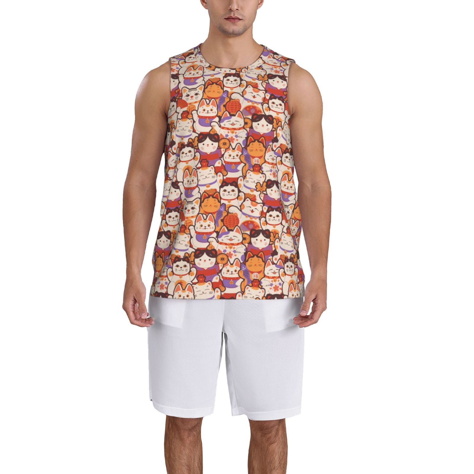 Zeuib Maneki-Neko Cats Jersey Shirt for Men,Mesh Athletic Practice ...