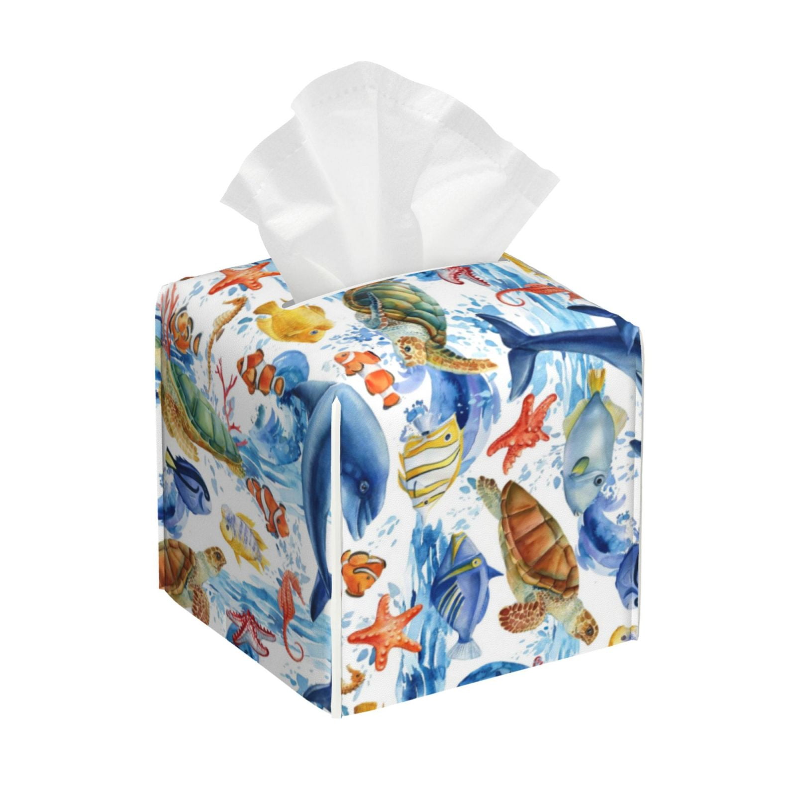 Zeuib Marine Animals Print Tissue Box Cover,PU Leather Tissue Holder ...