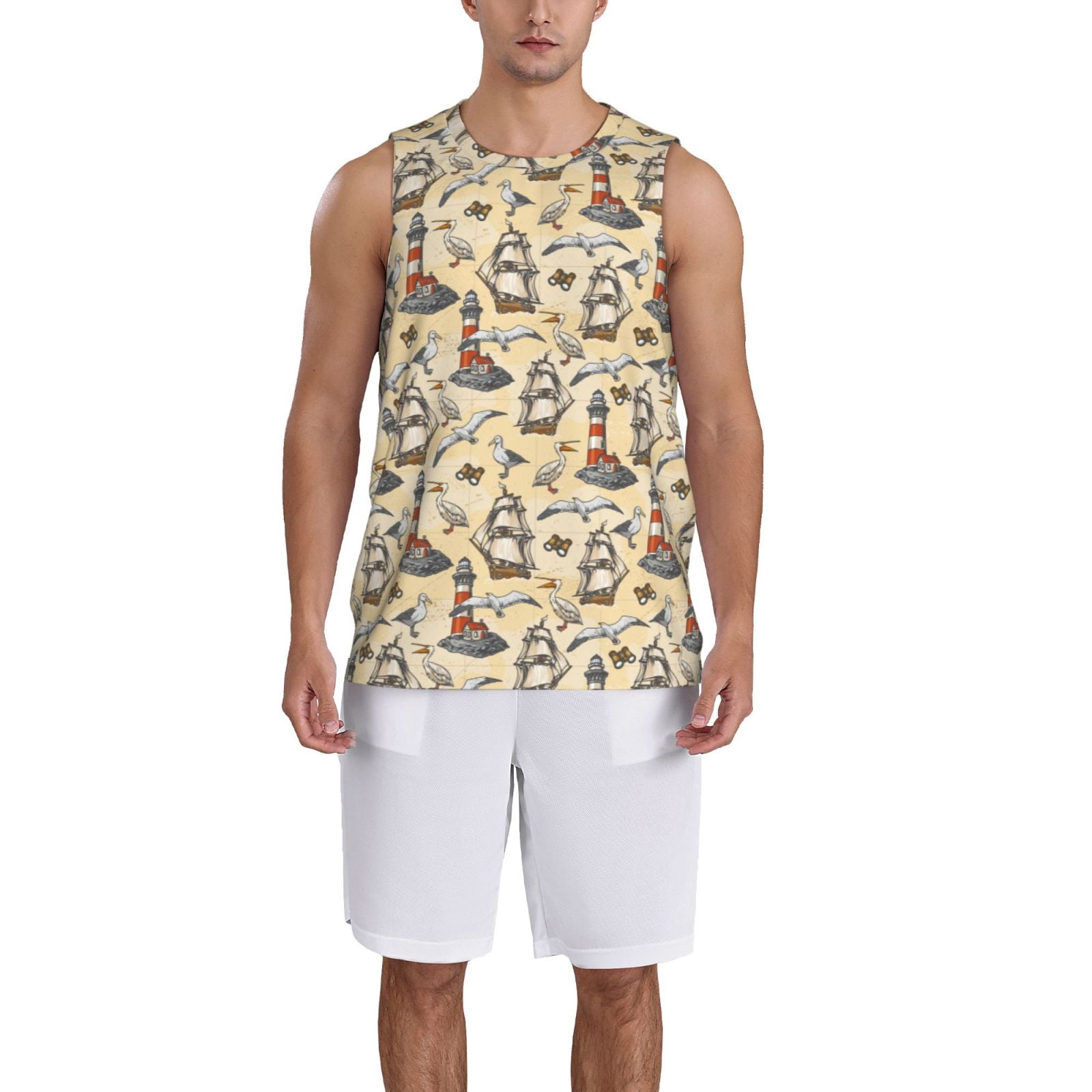 Zeuib Marine Birds And Coastal Lighthouse Jersey Shirt for Men,Mesh ...