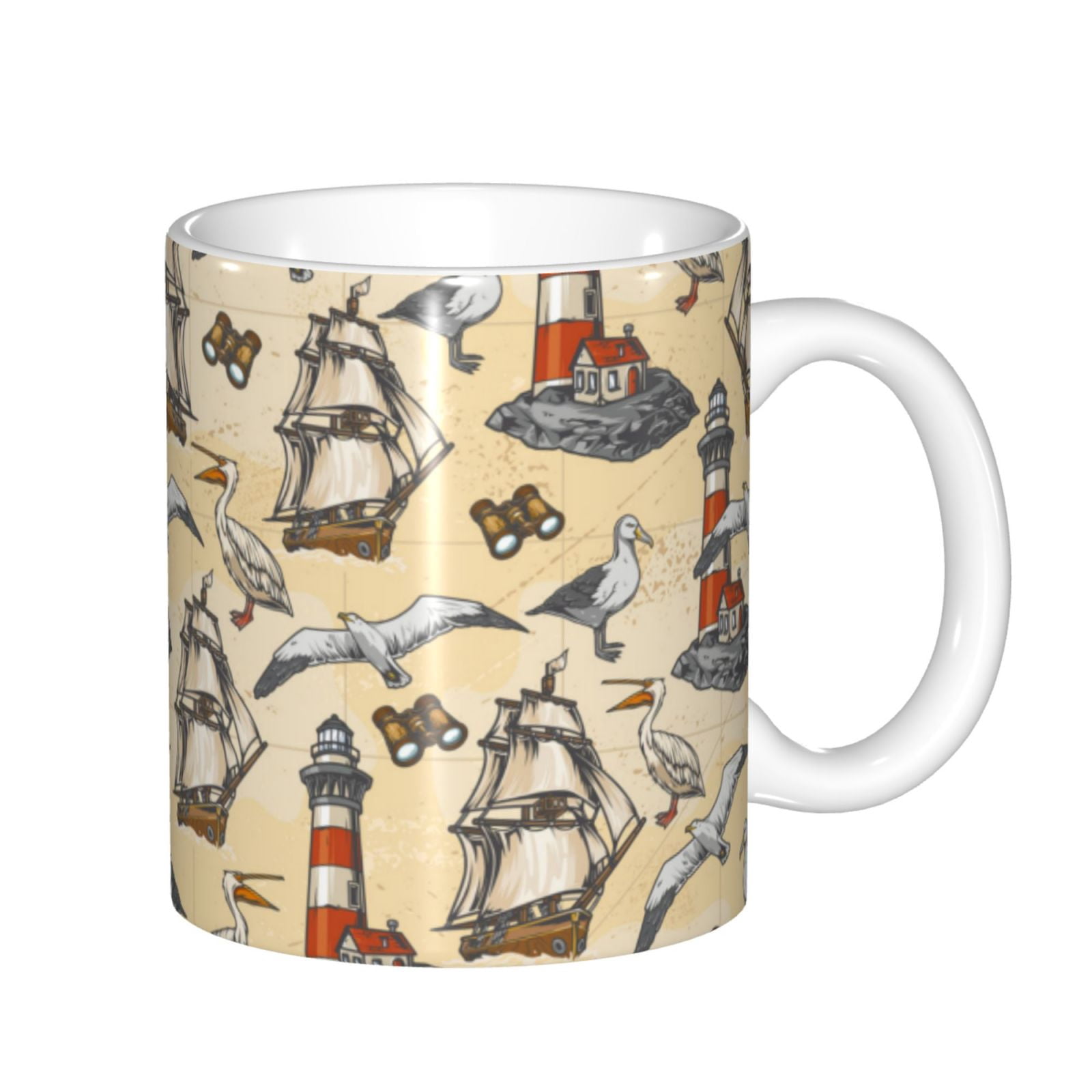 Zeuib Marine Birds And Coastal Lighthouse Ceramic Coffee Mug with Large ...