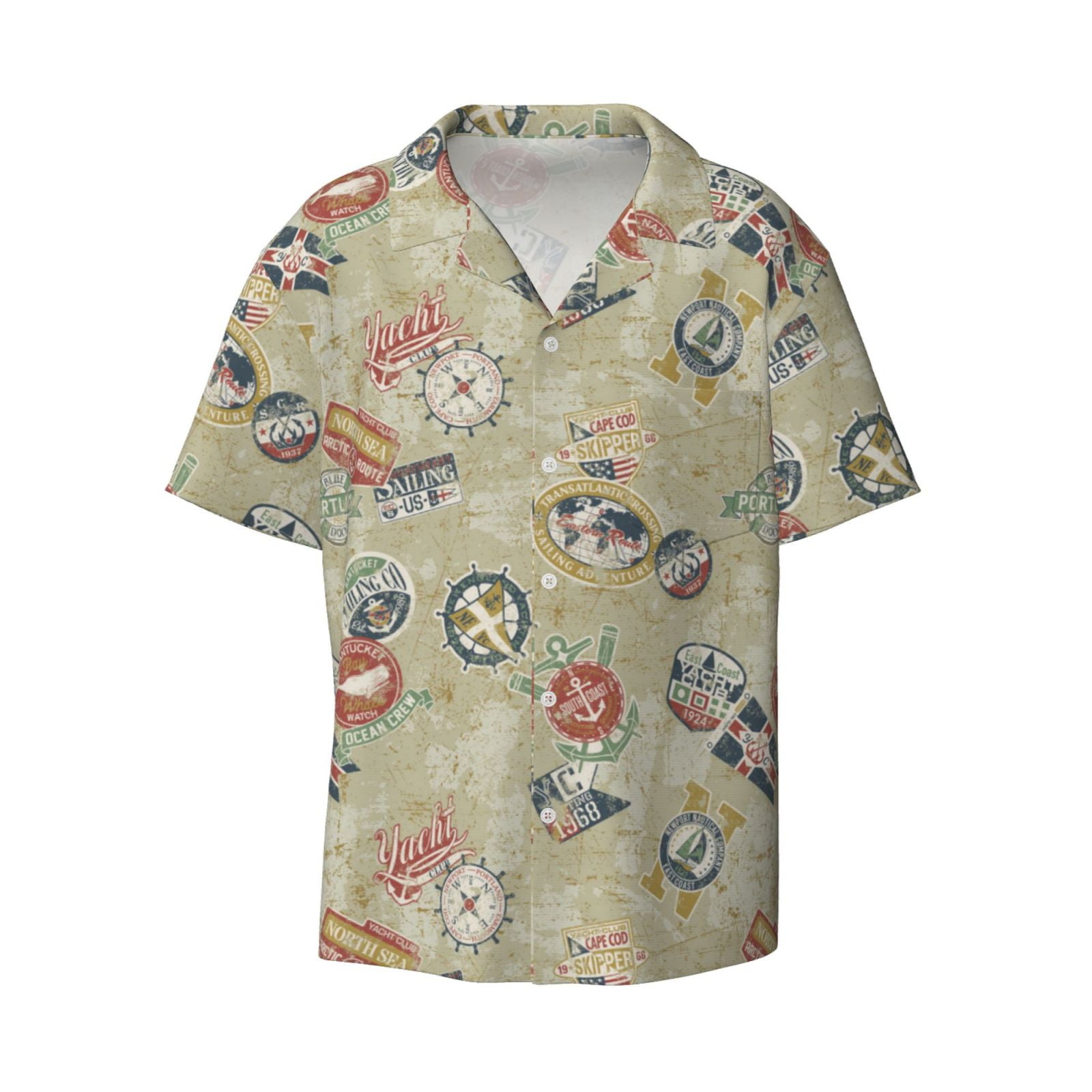 Zeuib Marine Sailing Badges Men's Short Sleeve Button-Down Shirt: Classic, Comfortable, and ...