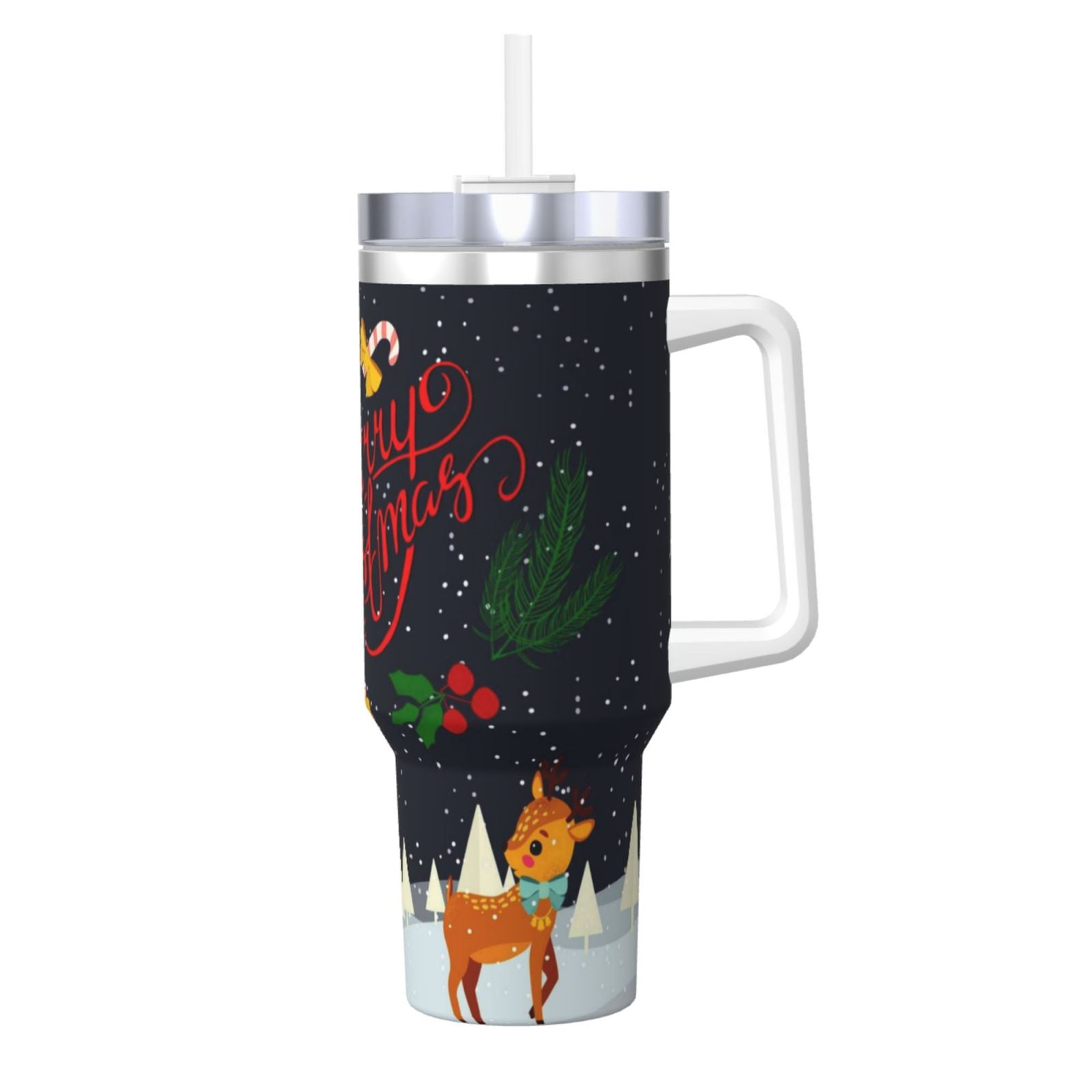 Zeuib Merry Christmas Elk Printed Insulated Stainless Steel Hot/Cold ...