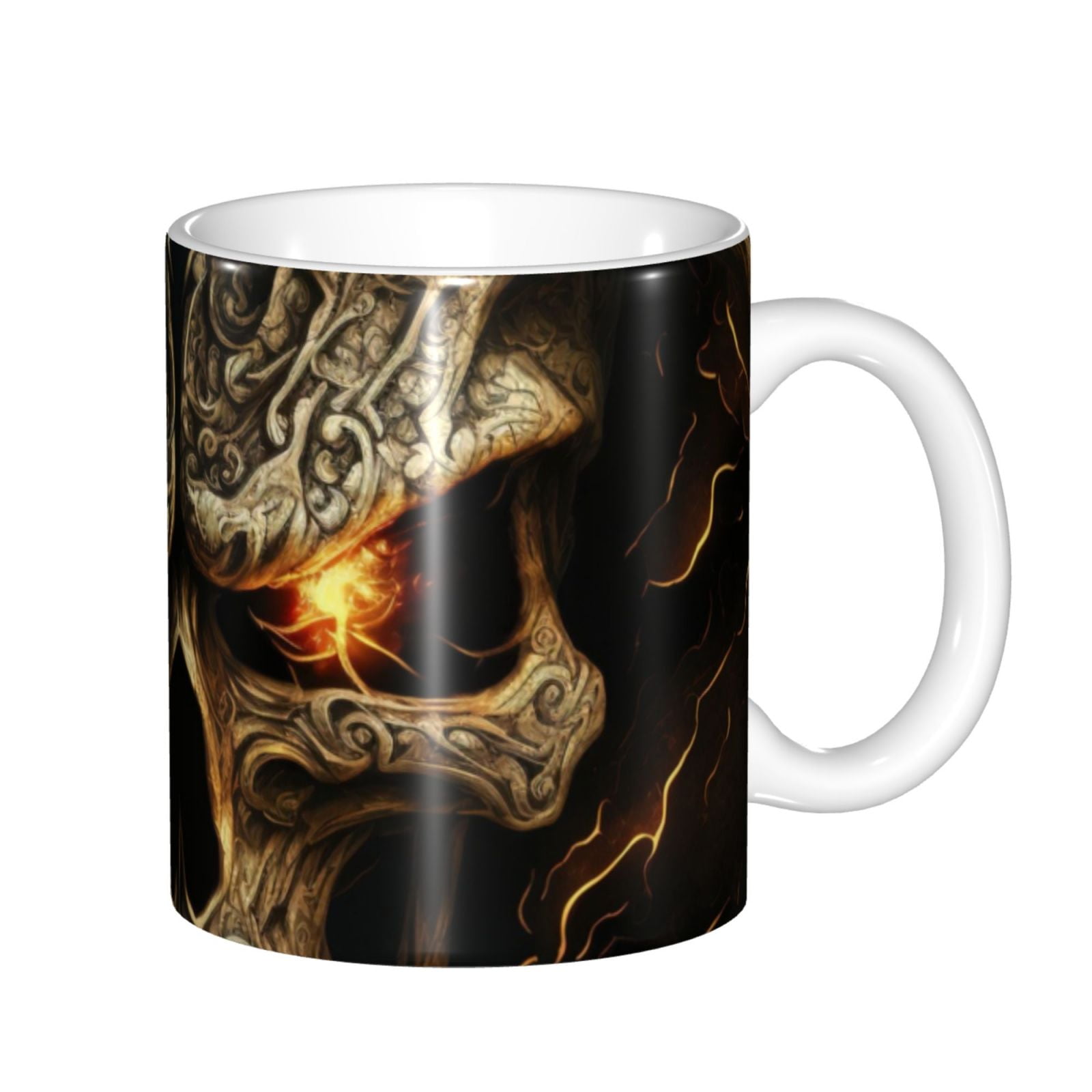 Zeuib Metal Evil Skull Ceramic Coffee Mug with Large Handle，Modern ...