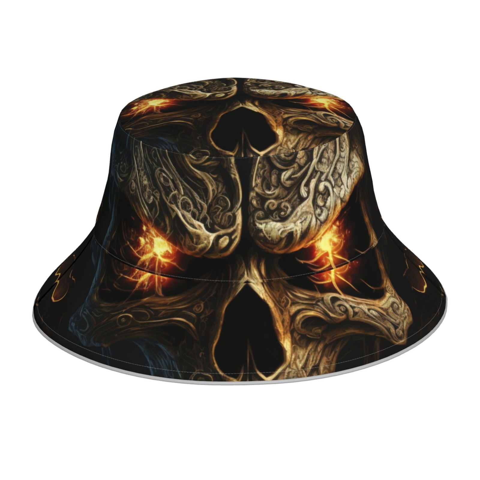 Zeuib Metal Evil Skull Reflective Bucket Hat, UV Protection, Wide Brim ...