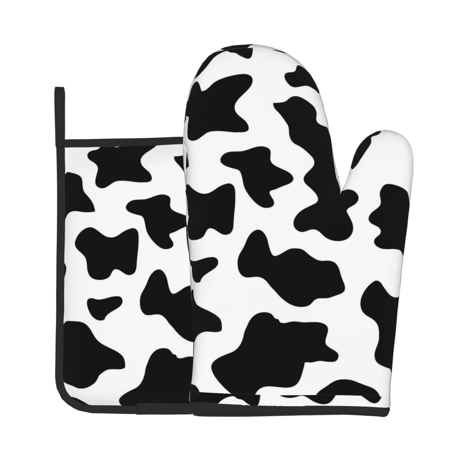 Zeuib Milk Cow Print Oven Mitt & Pot Holder Set 2-Pack, Kitchen Gloves ...
