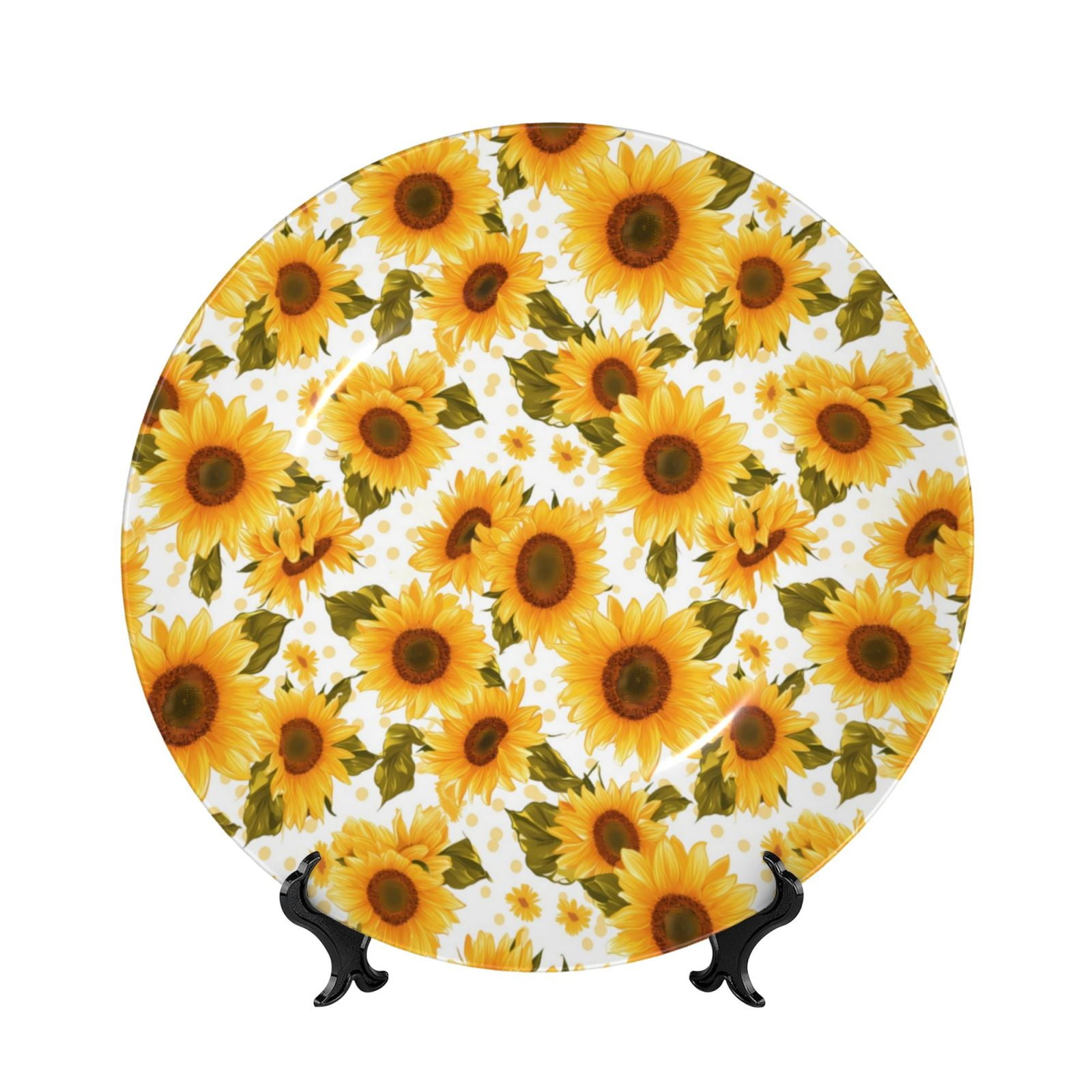 Zeuib Modern Elegant Sunflower Print Decorative Plate for Display, Bone ...